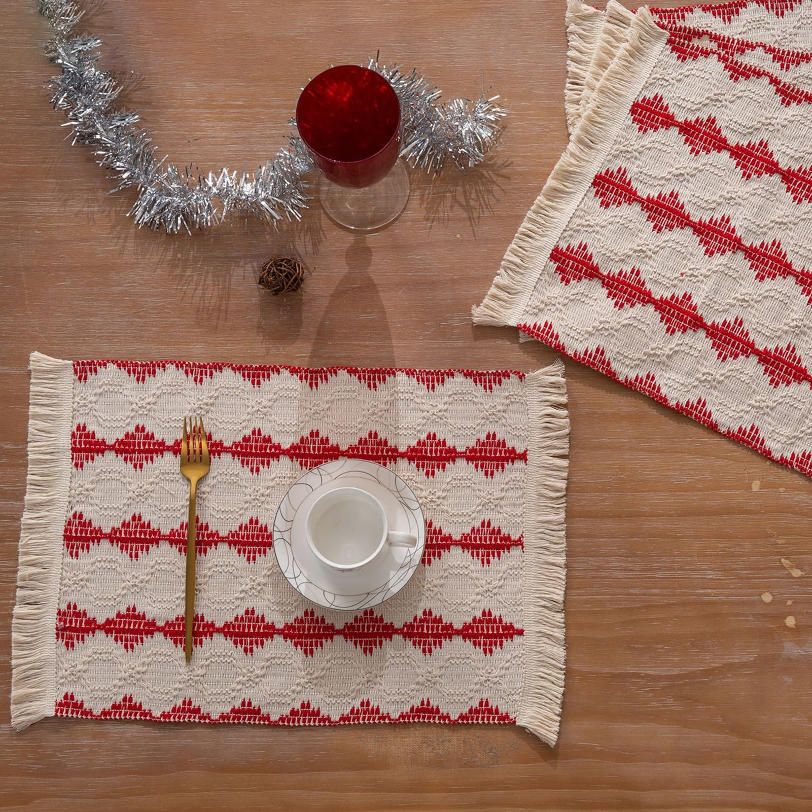 Bolincty Christmas Placemat with Tassels Geometric Pattern Handmade ...