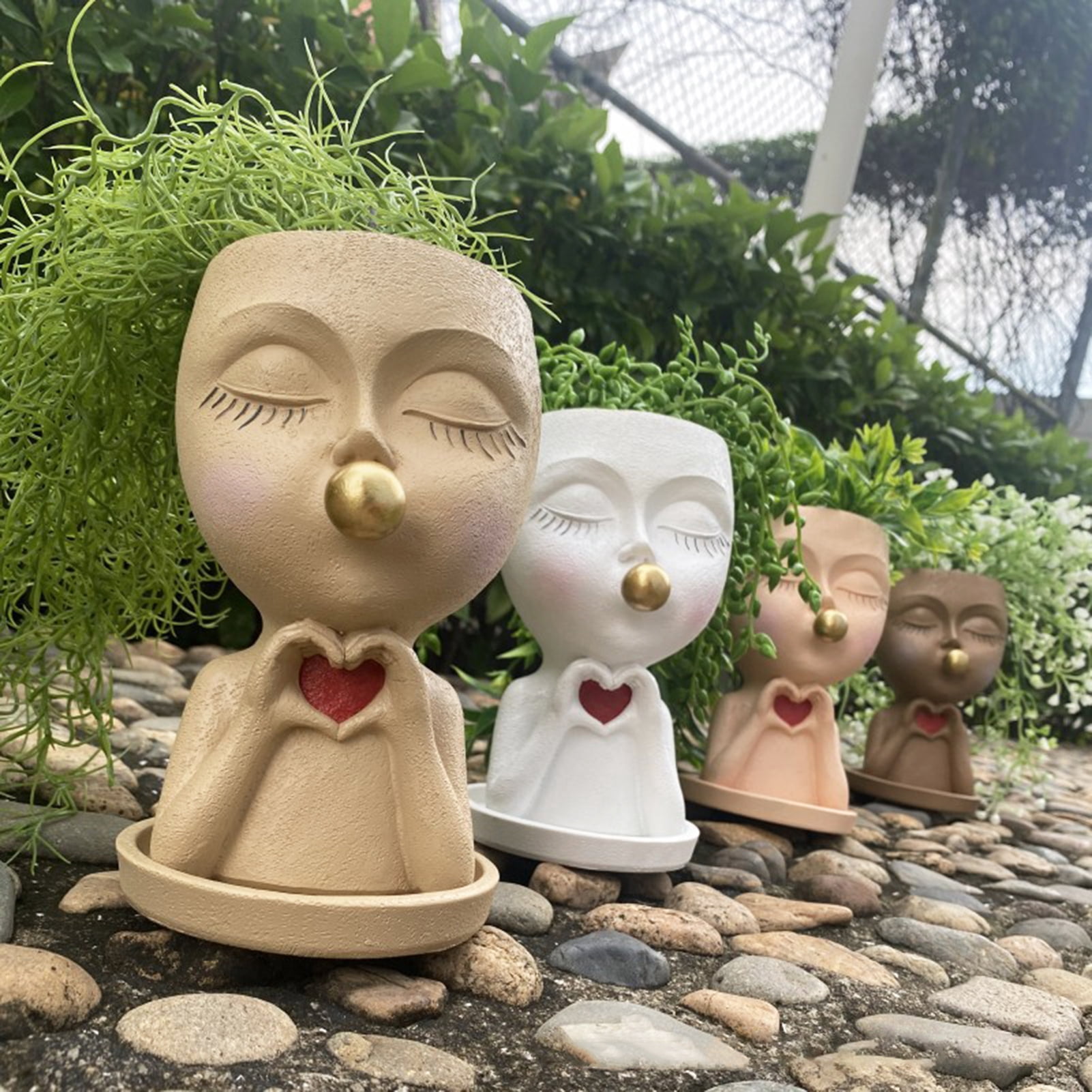 Bolincty Face Planter Pot with Drainage Hole Resin Blowing Bubble Girls ...