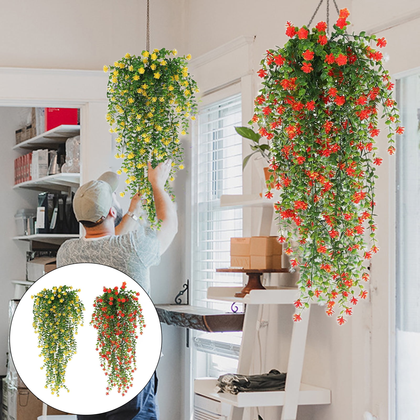 Bolincty Hanging Plant Decoration Wall Flower, Colorful Faux Drooping ...