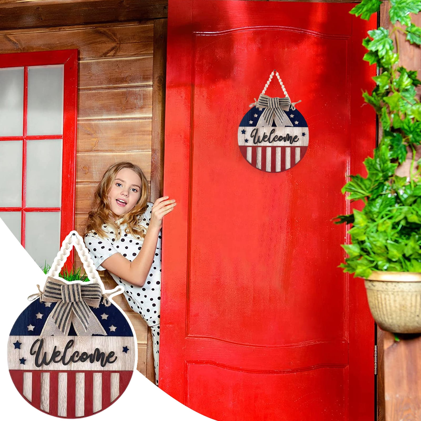 Bolincty Independence Day Patriotic Door Sign US Flag 4th of July ...