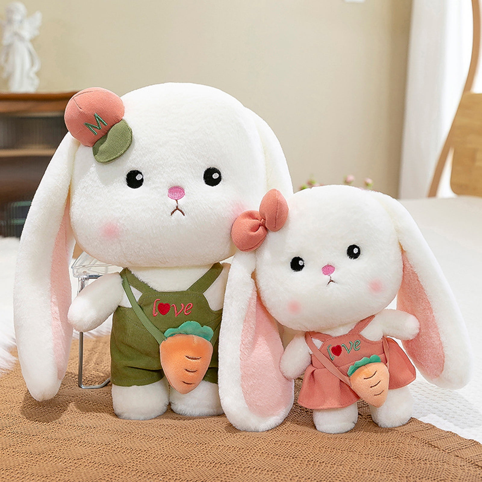 Bolincty Rabbit Plush Toy Carrot Rabbit Shape Soft Pastel Colors Throw ...
