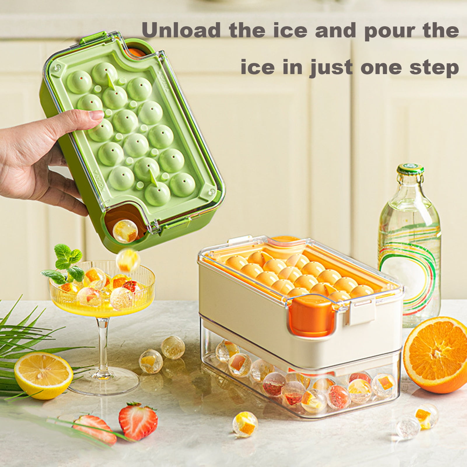 Bolincty Round Ice Cube Tray with Lid & Bin Ice Ball Maker Mold, Ice ...
