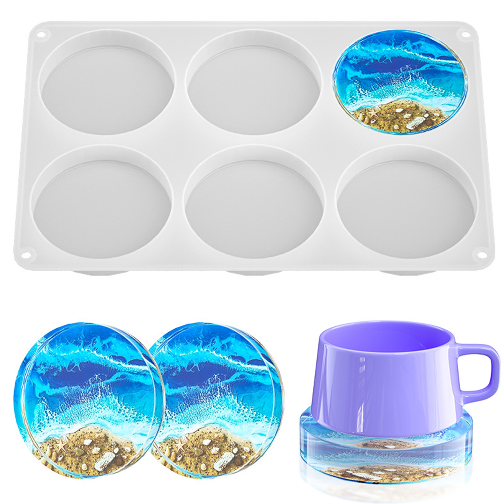 Bolincty Silicone Coaster Resin Mold 6 Cavity Deep Round Epoxy Molds ...