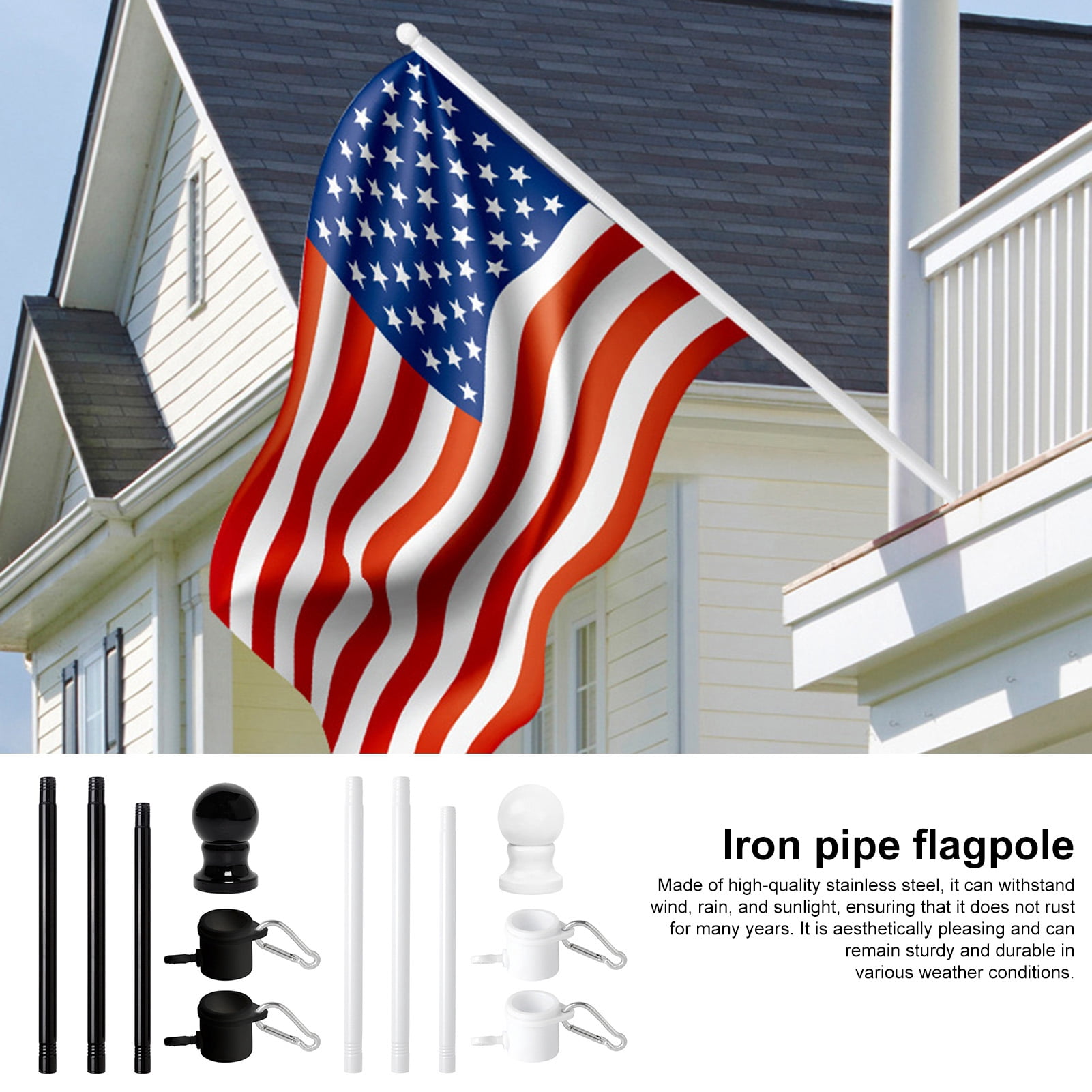 Bolincty Stainless Steel Flag Pole Kit with Tangle-Free Swivel Ring ...