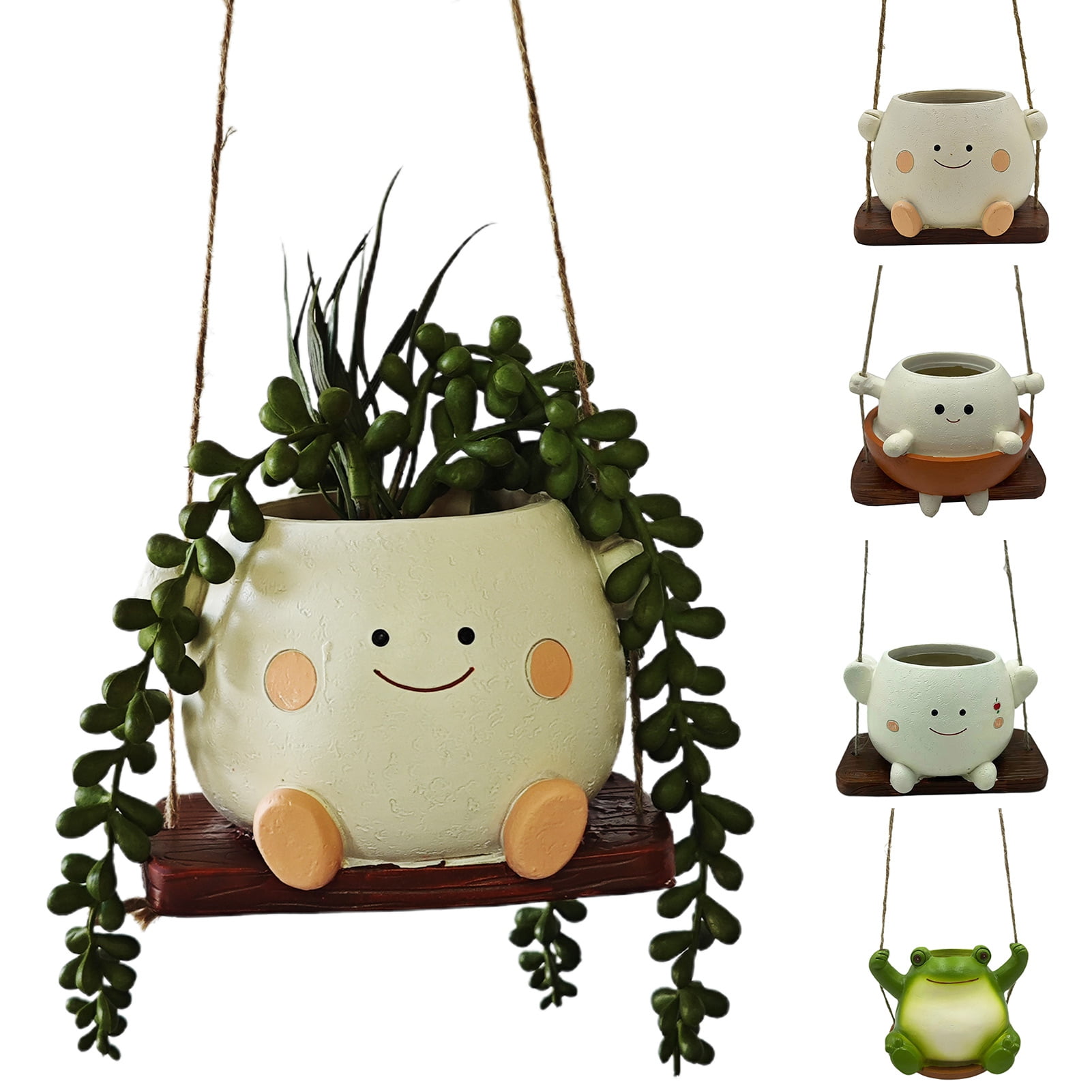 Bolincty Swing Smiling Face Planter Pot Resin Figurine Weather-proof ...