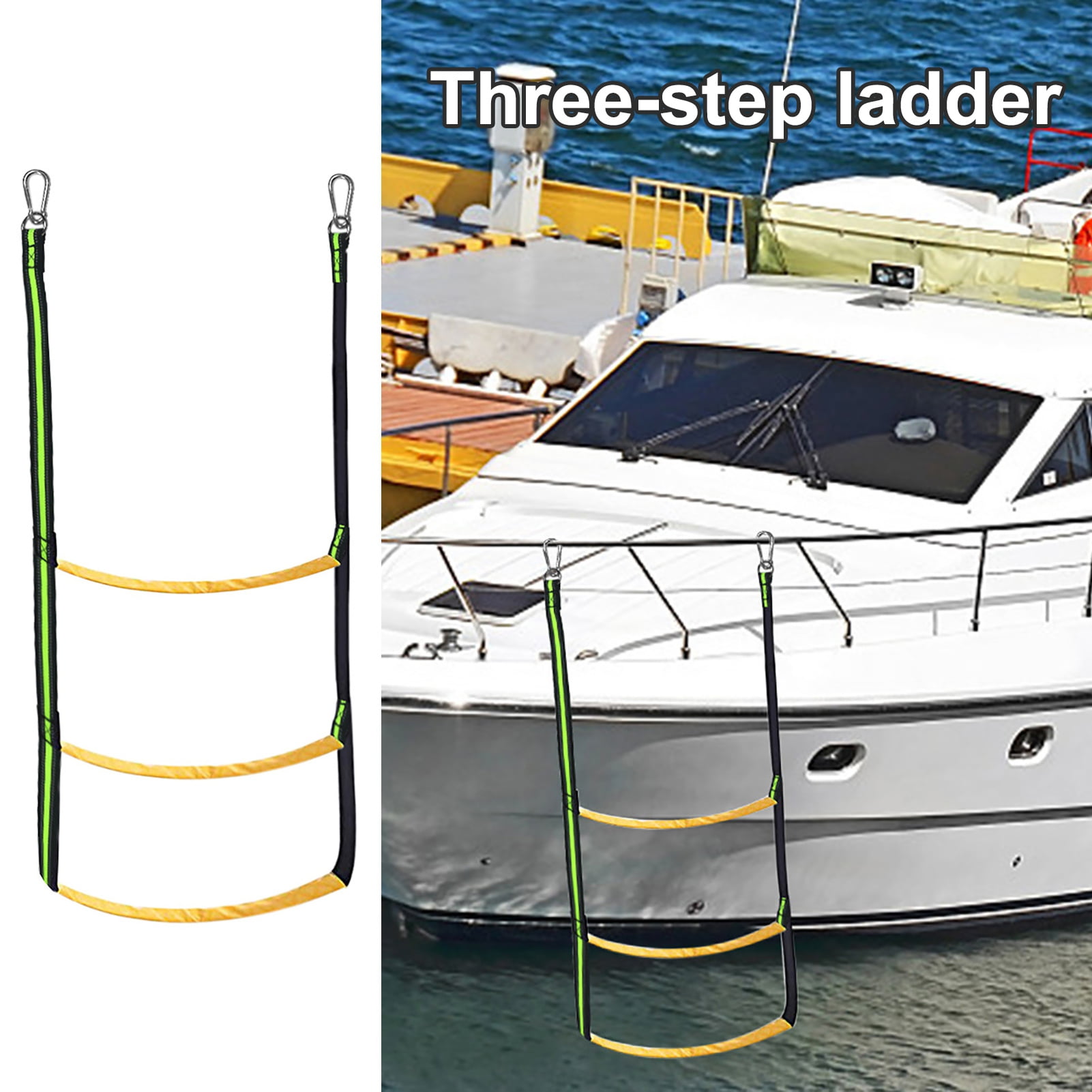 Bolincty Three Step Ladder Foldable Reusable Nylon Boat Rope Ladder ...