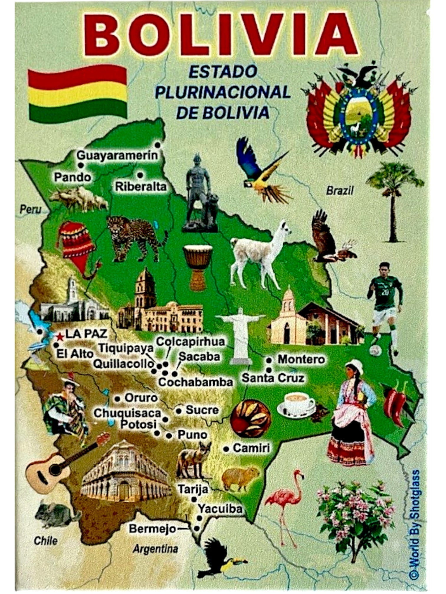Bolivia Graphic Map and Attractions Souvenir Fridge Magnet 2.5" X 3.5 ...