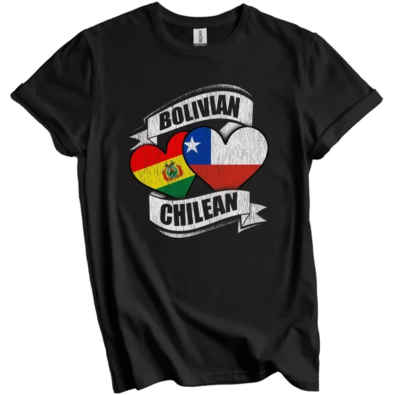 Bolivian Chilean Hearts Bolivia Chile Flags T-Shirt Gift for Men Women ...