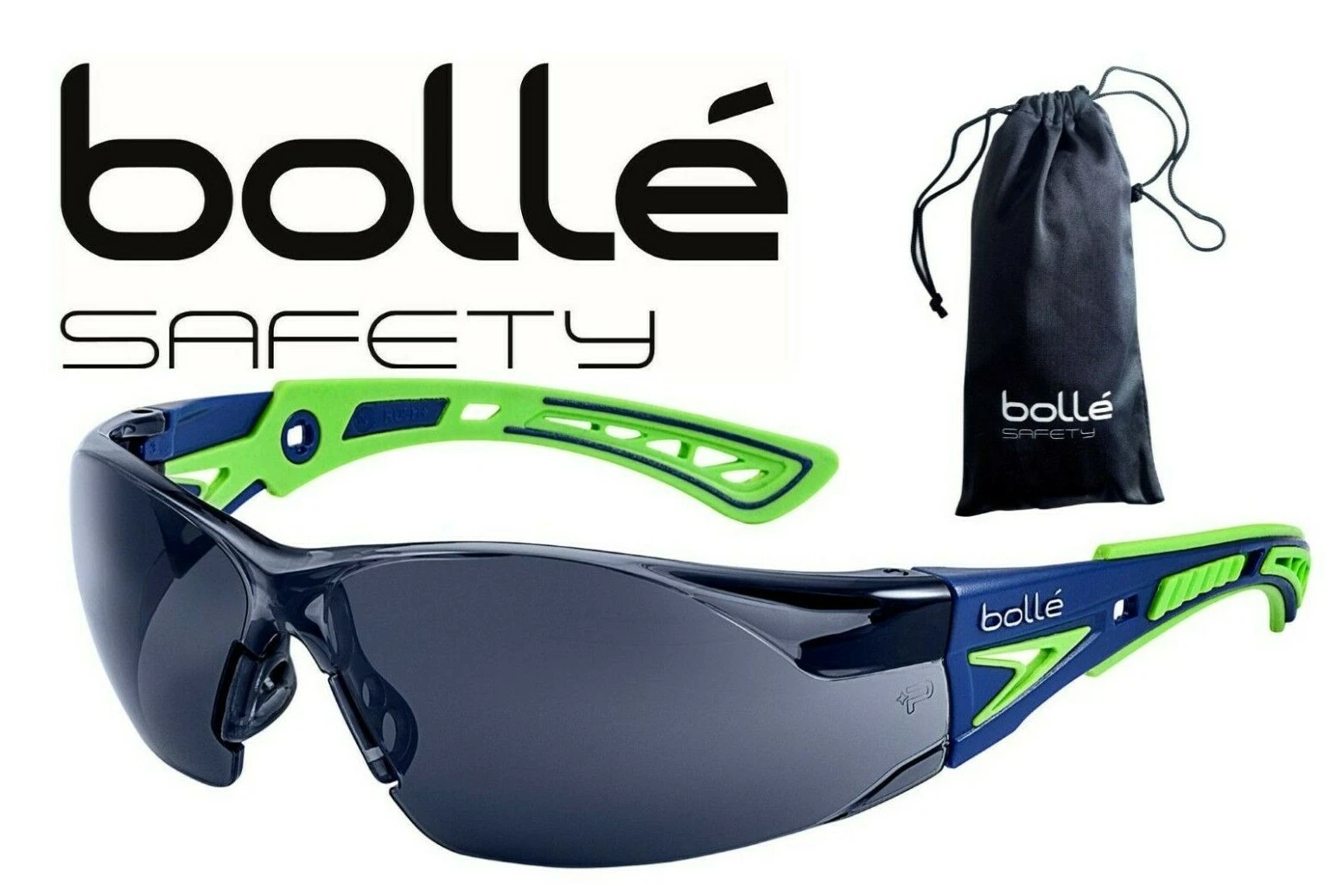 Bolle 40257 Rush+ Safety Glasses Smoke Anti-Fog Lens Blue/Green Temples ...