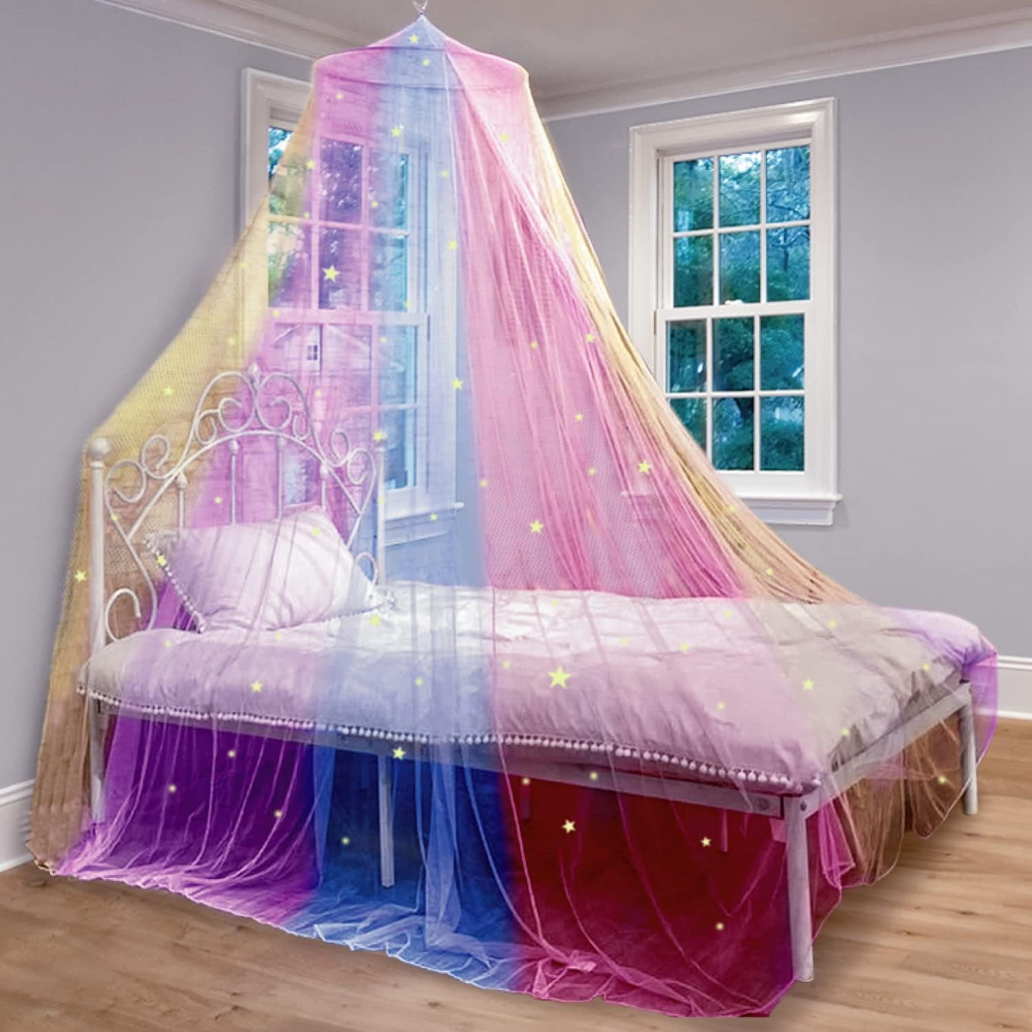 Bollepo Bed Canopy for Girls with Glowing Stars - Rainbow | Princess ...