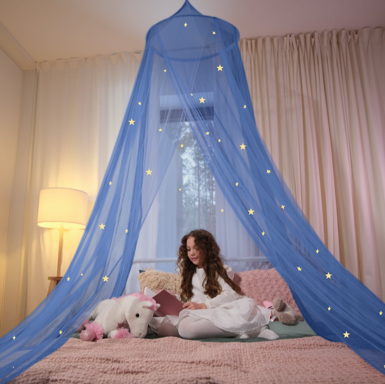 Bollepo Princess Bed Canopy for Girls, Twin Size, with Glowing Stars ...