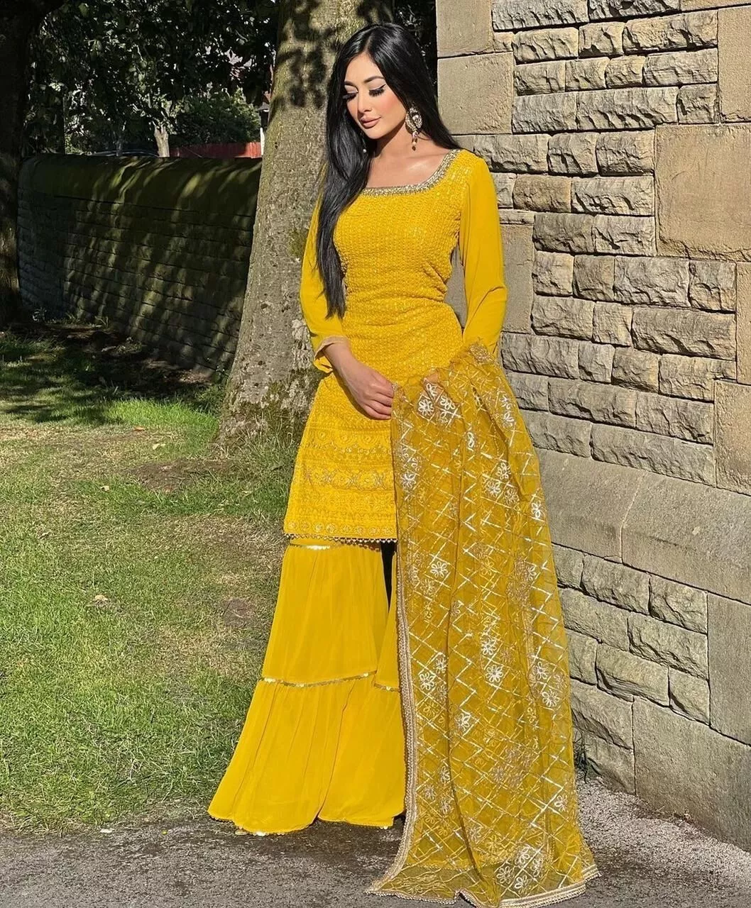 Bollywood Pakistani Sharara Suit Salwar Kameez Indian Wear Party Dress ...