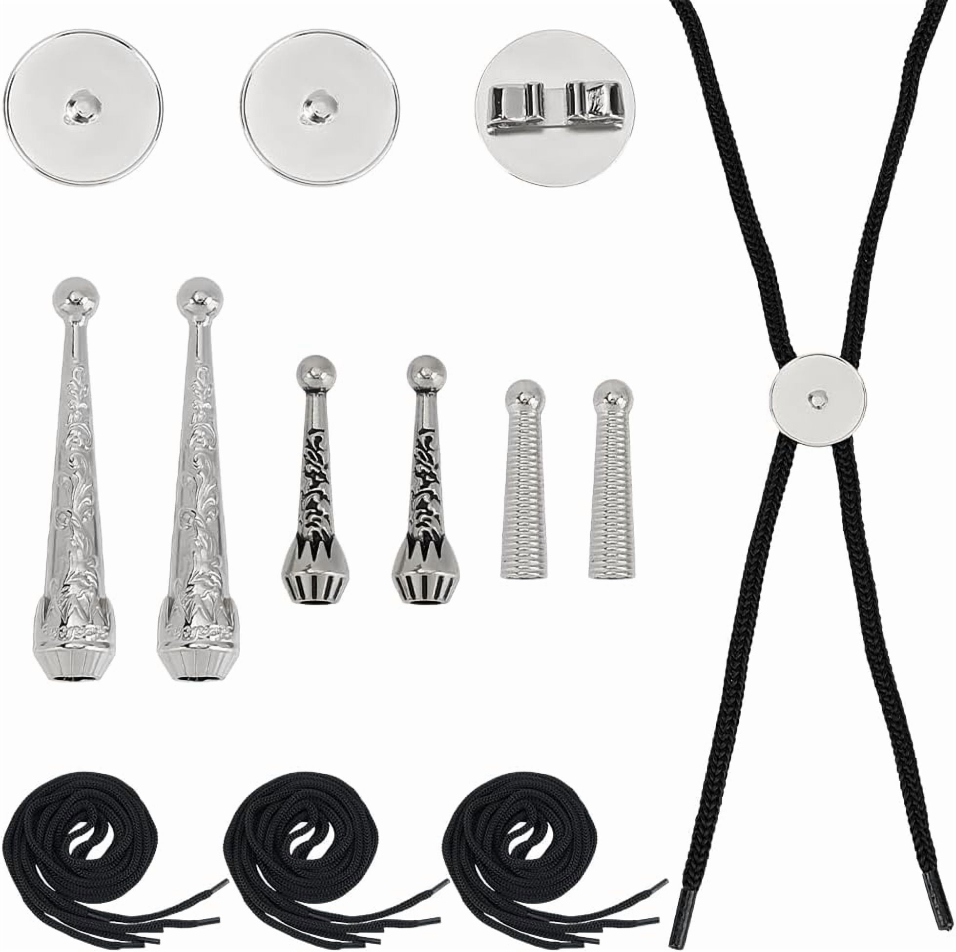 Bolo Tie Finding Kit Sliver Bolo Tie Tip Buckle Replacement with Cord ...