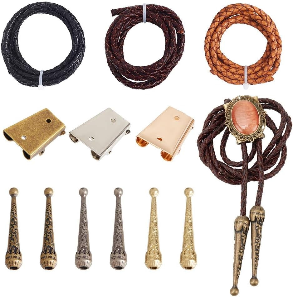Bolo Tie Making Kit Bolo Tie Tips Replacement End Caps Kit Bolo Tie Buckle Accessories with 6 ...