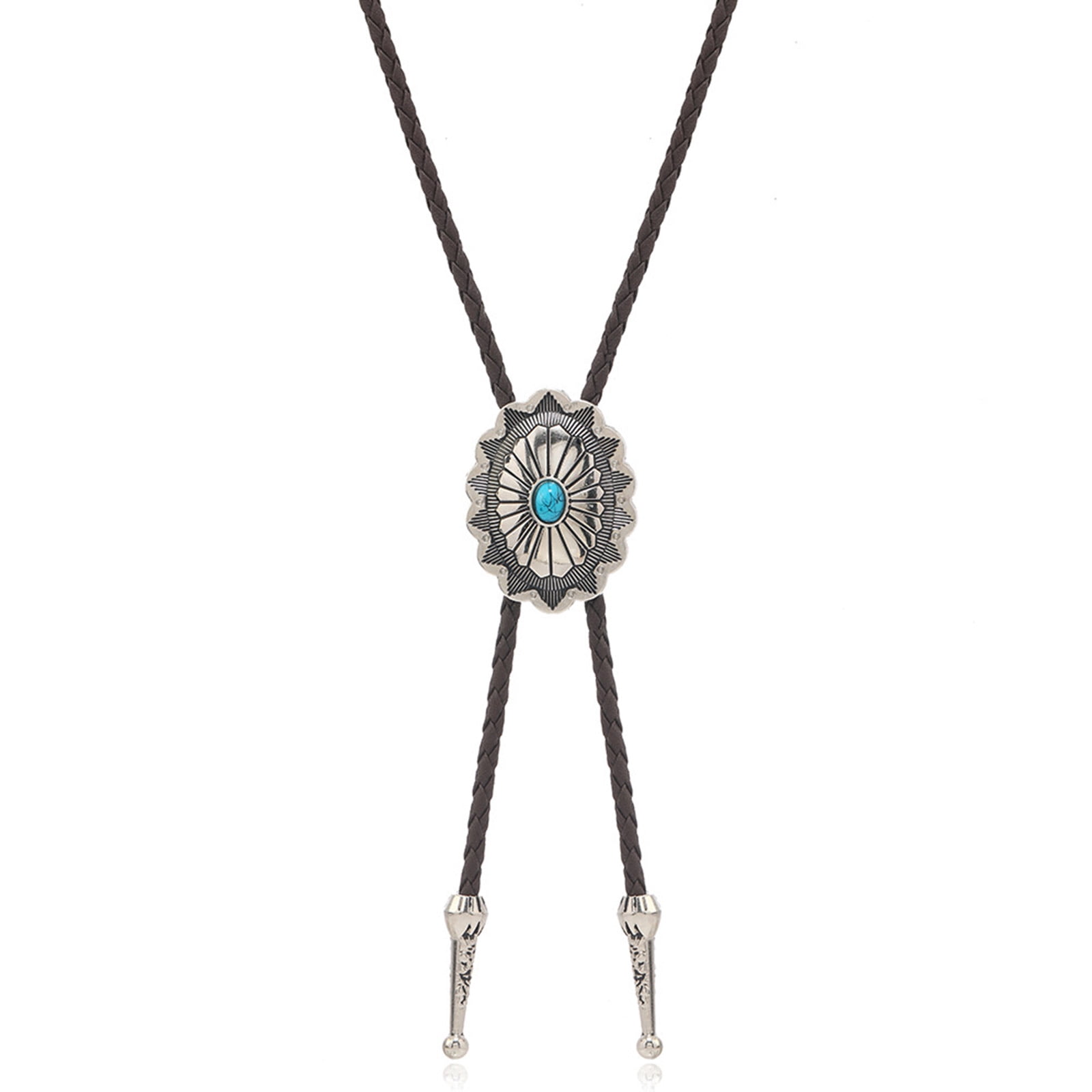 Bolo Tie for Men Western Cowboy Necktie with Carved Turquoise Buckle ...