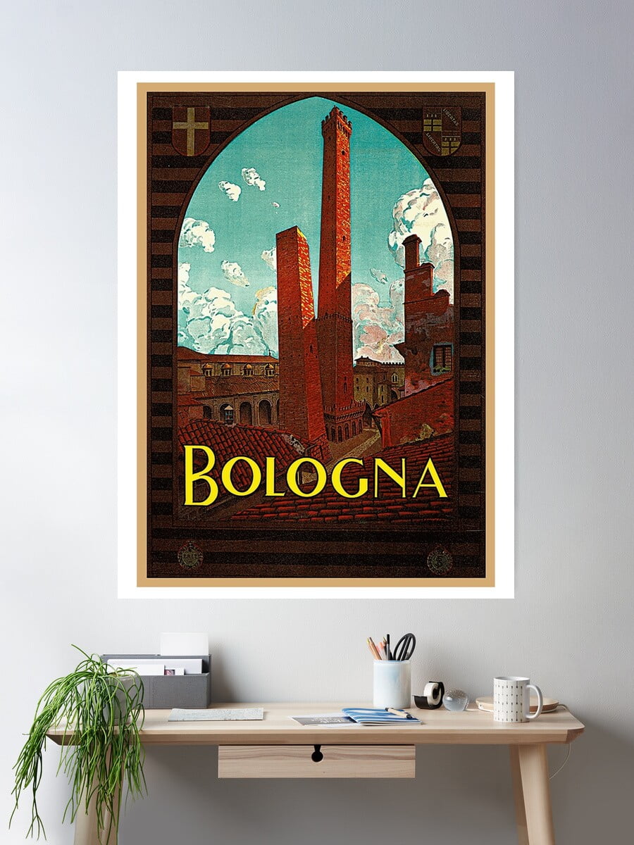Bologna, Italy - Vintage Travel Poster Design Poster Wall Art, Modern ...