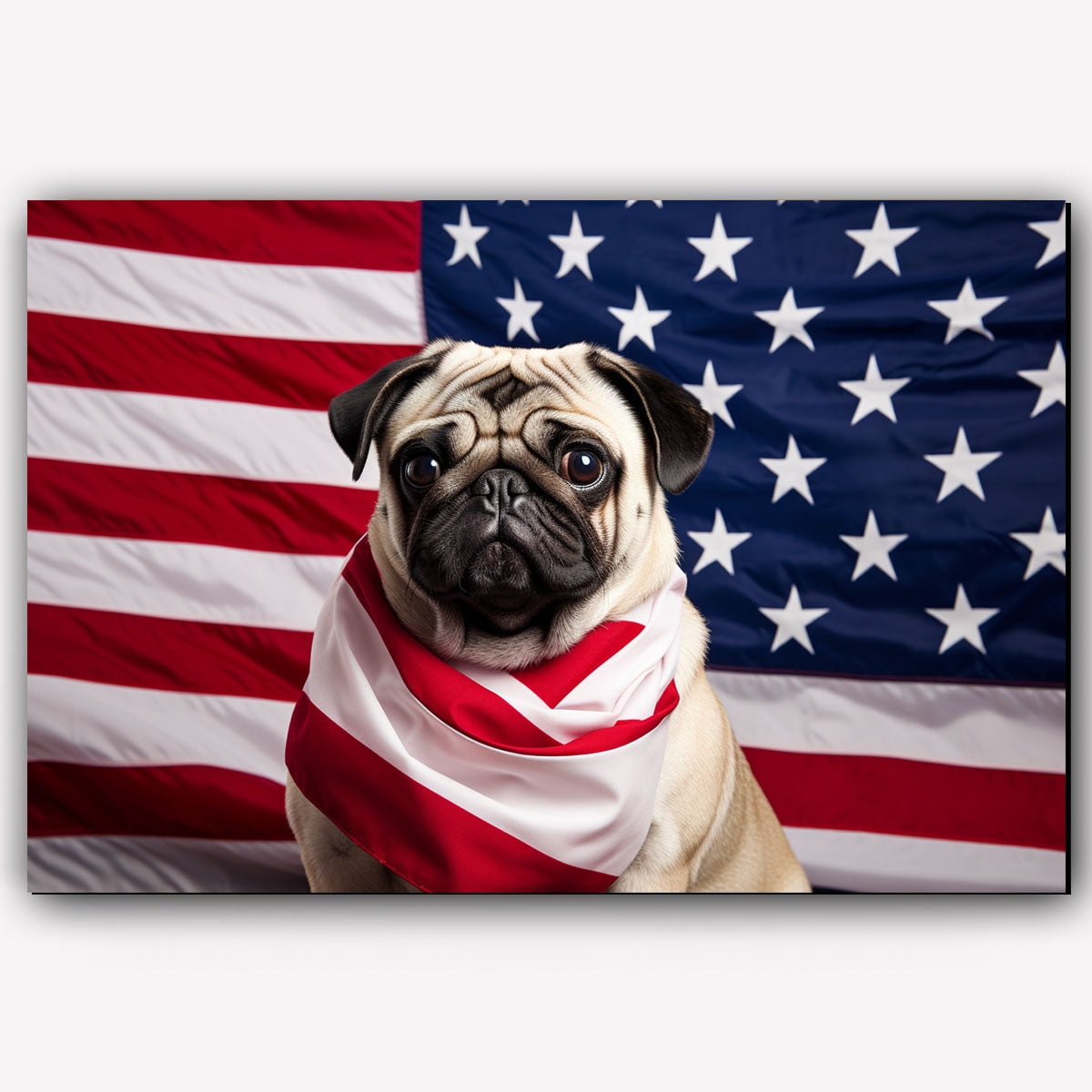 Bolognese Dog with American Flag Canvas Wall Art Dog Pictures for Wall Decor Red White Blue Flag ...