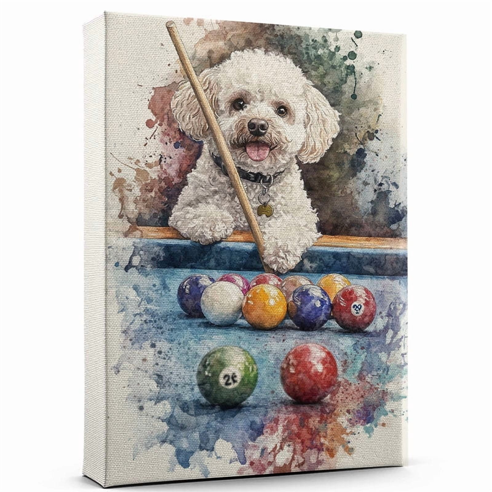 Bolognese Dog Stretched Canvas Size 8x12 – Billiards Theme Dog Art for ...
