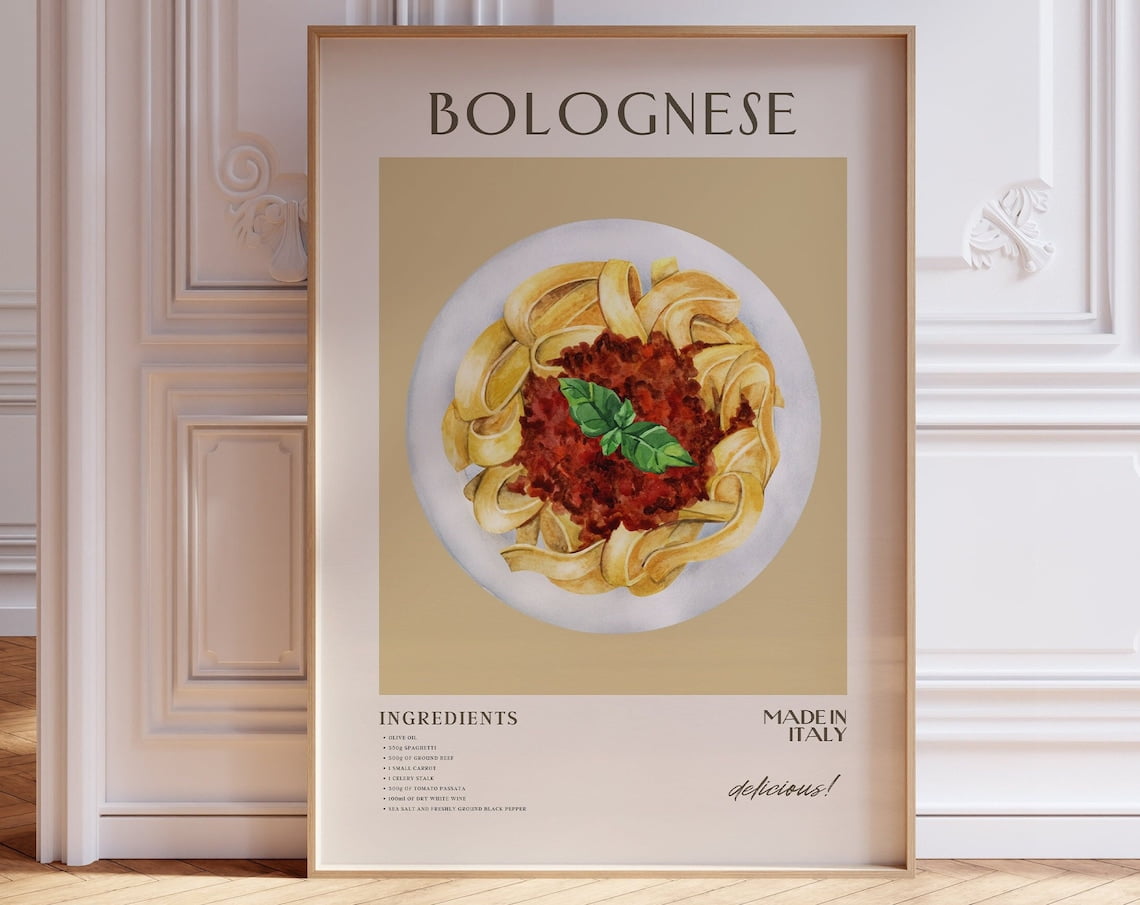 Bolognese Pasta Print, Italian Food Wall Art, Kitchen Wall Decor, Pasta ...