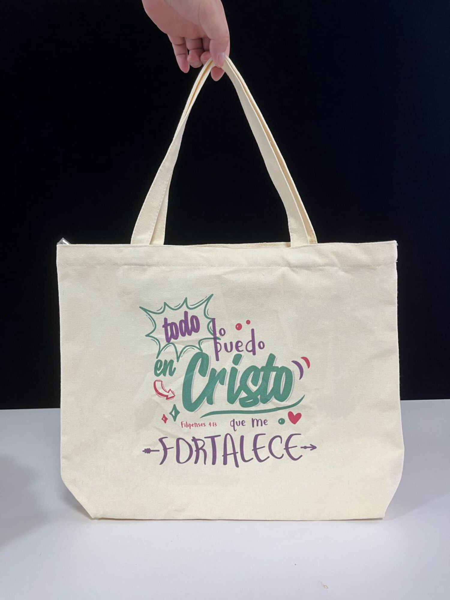 Bolsa Tote Bag De Algodón Con Cierre Todo Lo Puedo En Cristo