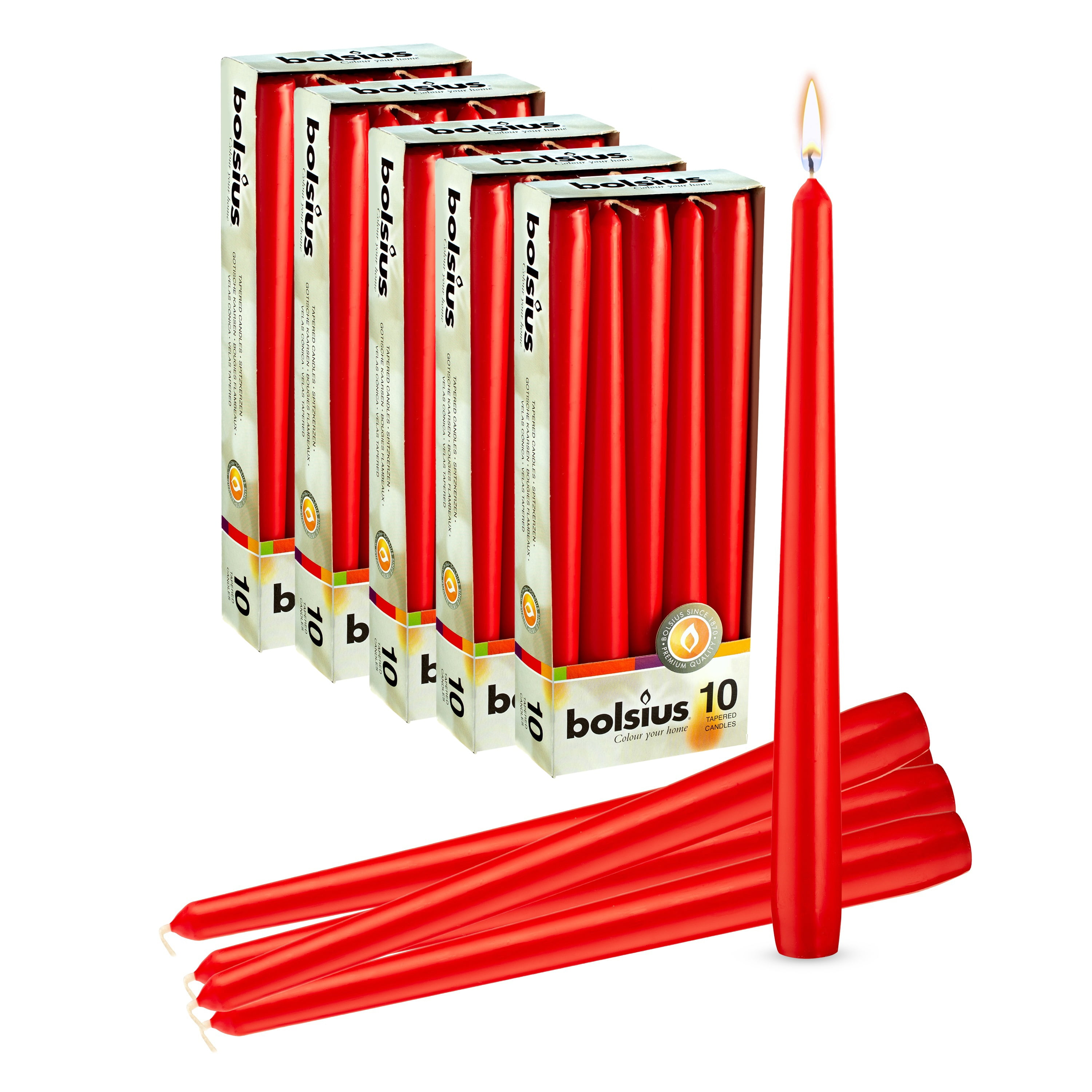 Bolsius 10 Inch Long Unscented Taper Red Candles for Christmas, Wedding ...