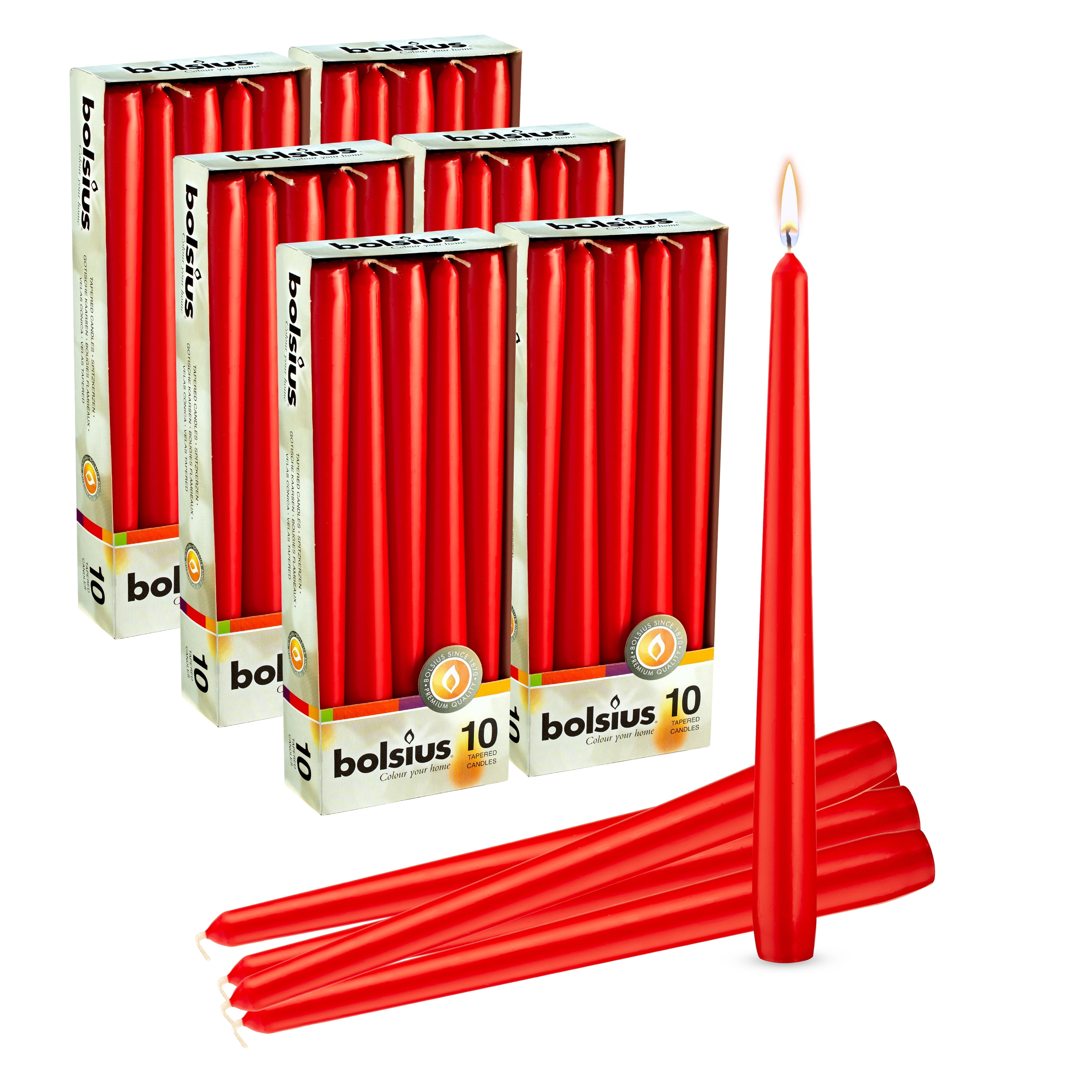 Bolsius 10" Tall Bulk Red Taper Household Utility Candles Unscented ...