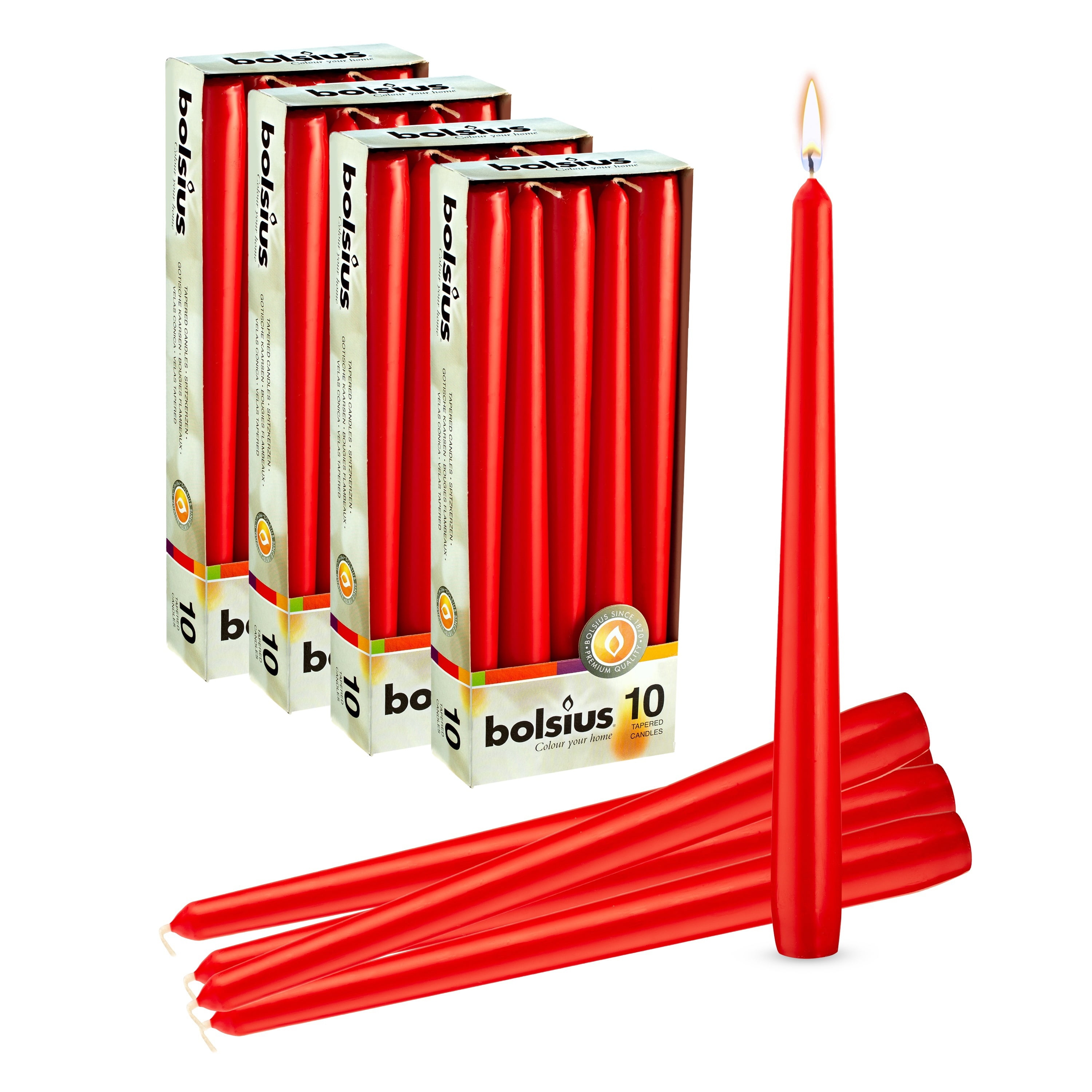 Bolsius 10" Tall Red Taper Unscented Candles for Wedding, Christmas ...