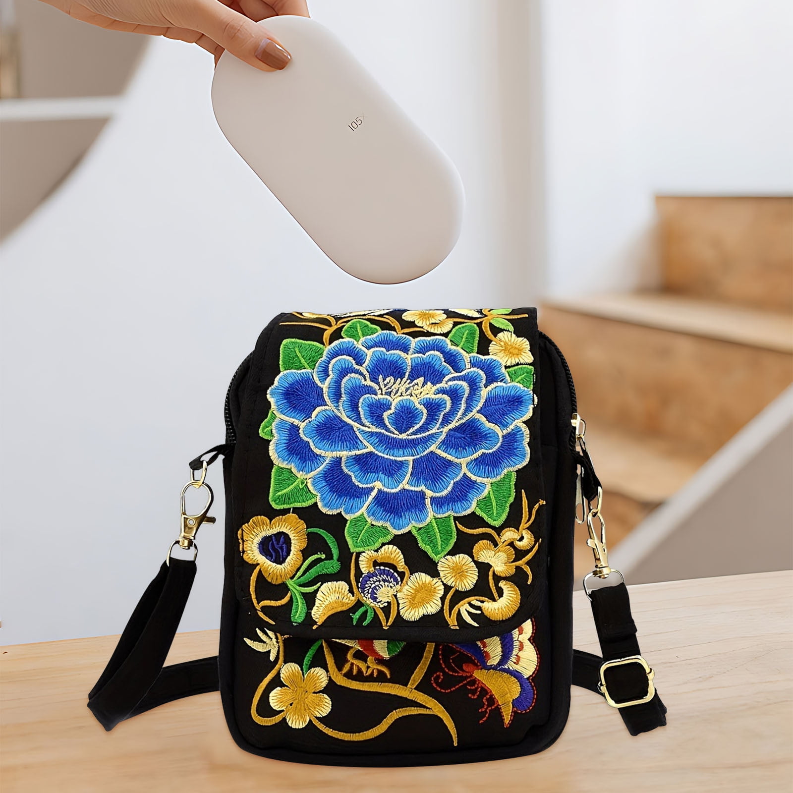 Bolso bordado estilo étnico Yunnan para mujer, minibolso bordado con tapa para teléfono ...