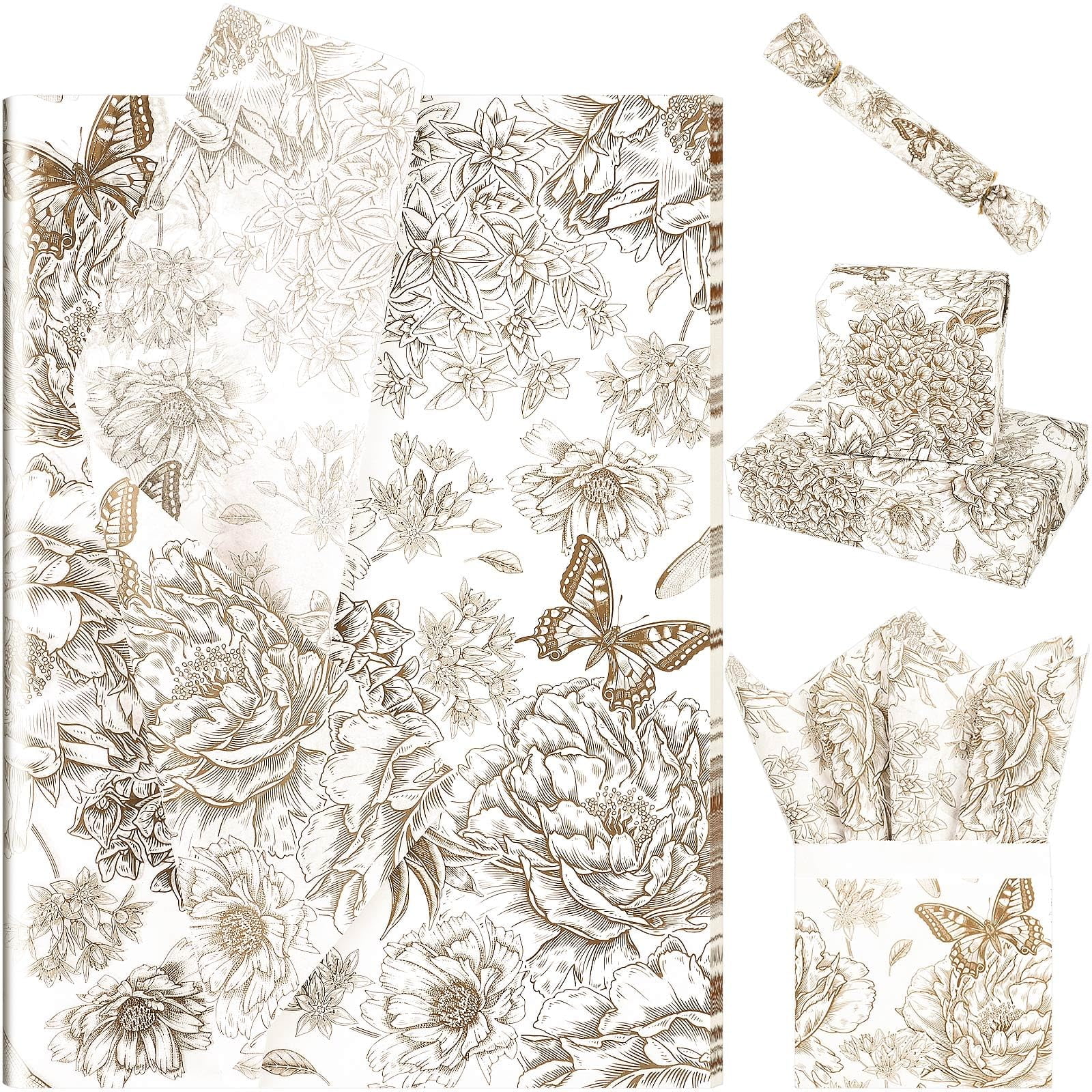 Bolsome 100 Sheets 20 * 14 Inches Vintage Floral Tissue Paper Rose ...