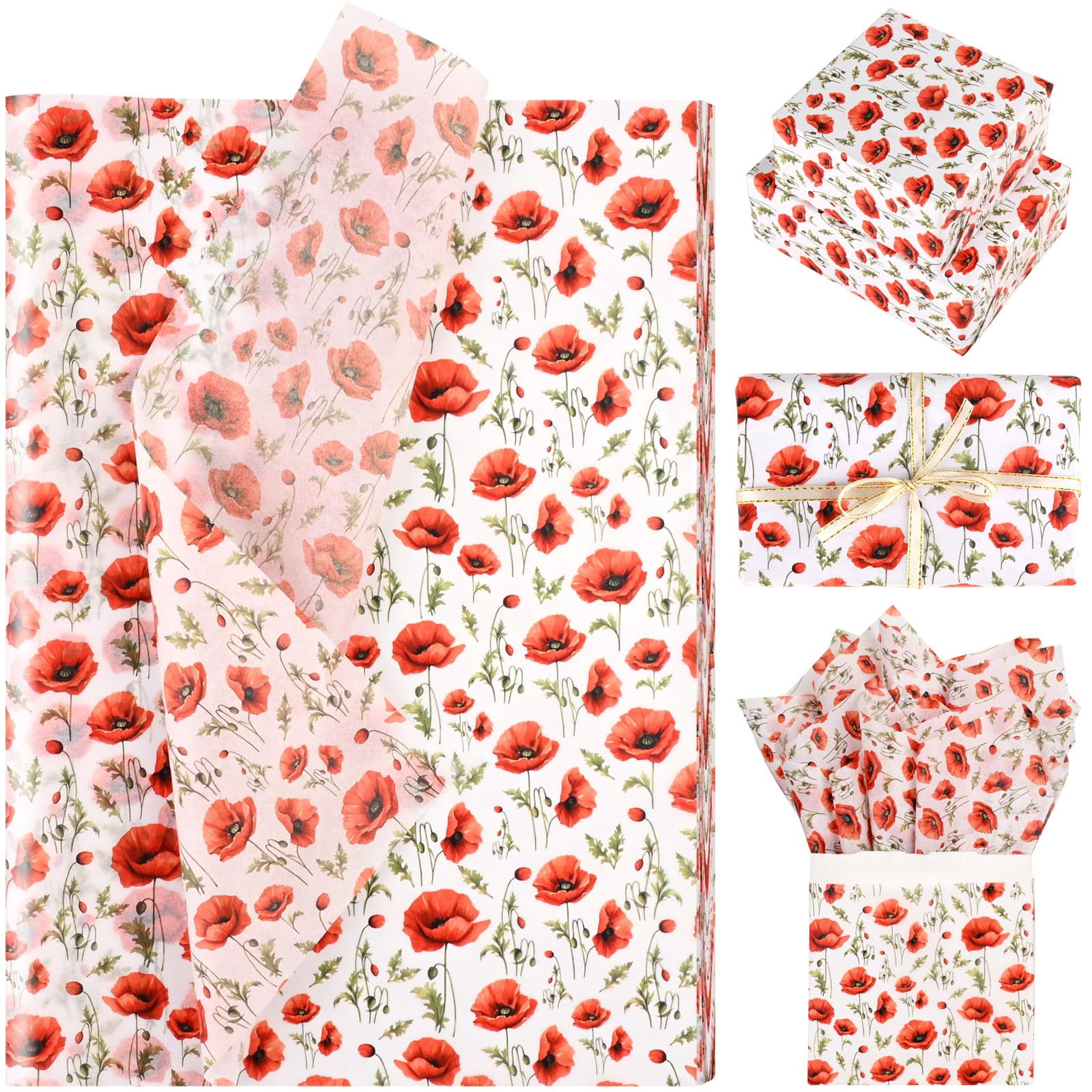Bolsome 100 Sheets Red Poppy HYZ01 Flower Tissue Paper Watercolor Red ...