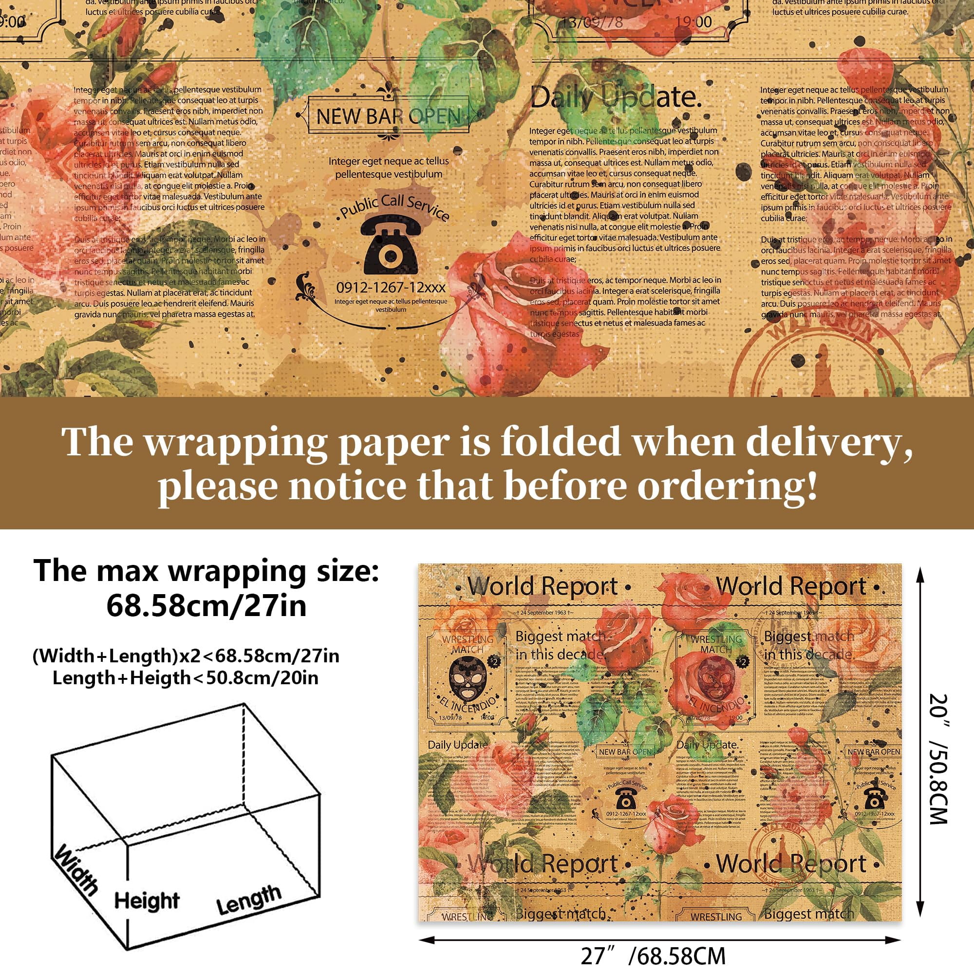 Bolsome 12 Sheets AJH3 28 * 20 Inches Reversible Vintage Newspaper ...
