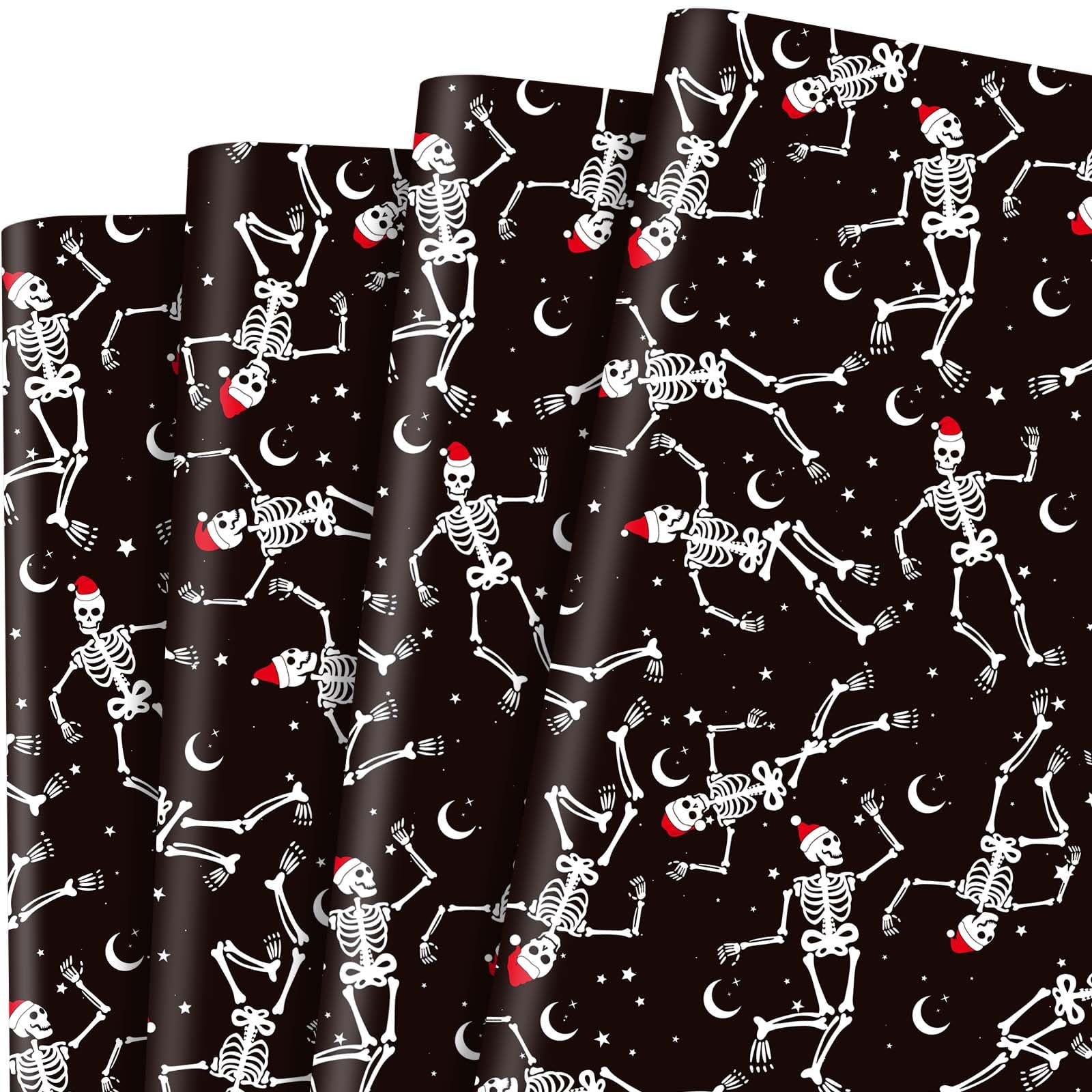 Bolsome 12 Sheets Christmas Wrapping Paper Dancing Skeleton with ...