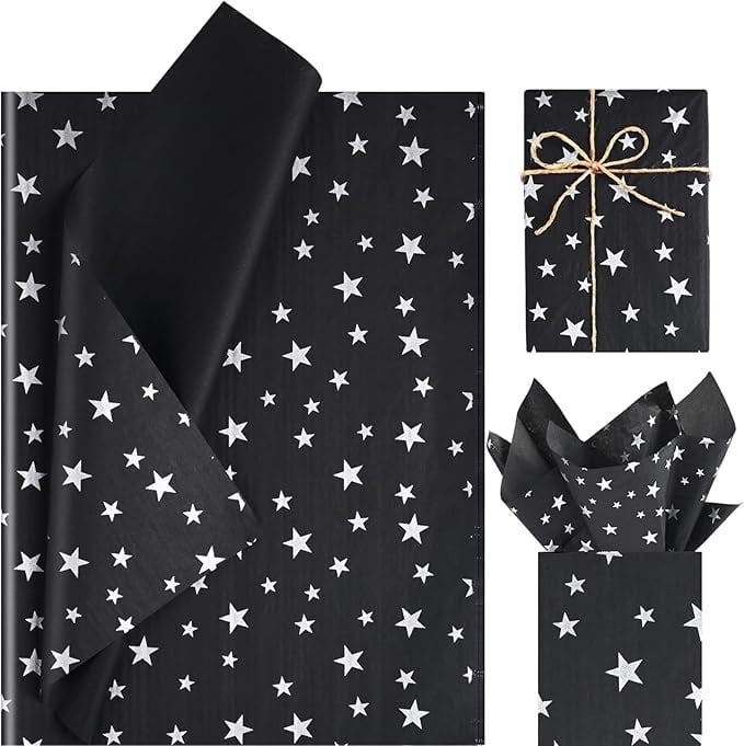 Bolsome 120 Sheets 20 * 14 Inches Black Tissue Paper with Silver Stars ...
