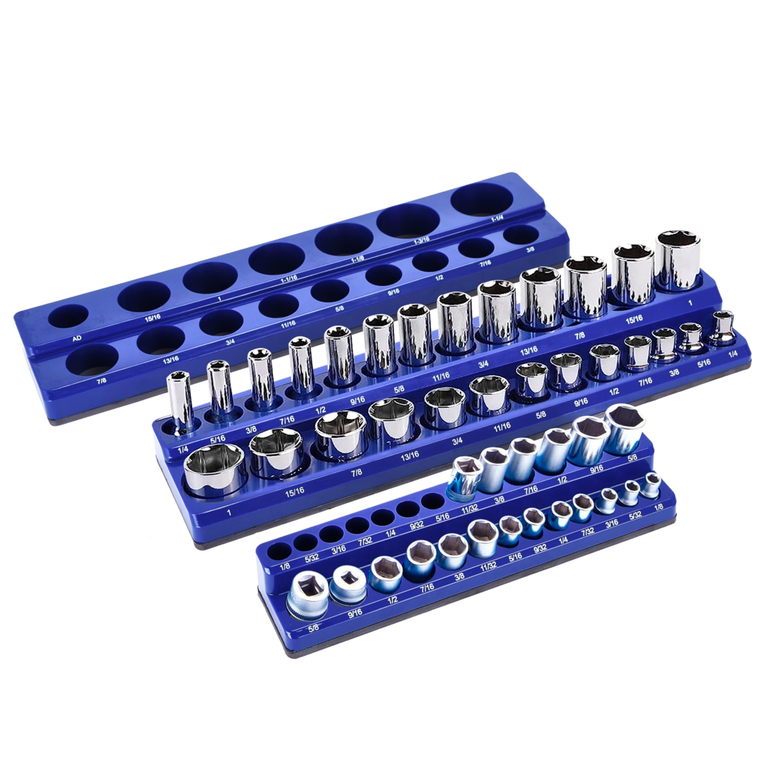 Bolt Dropper Magnetic Socket Organizer - Set of 3, Blue - Heavy Duty ...