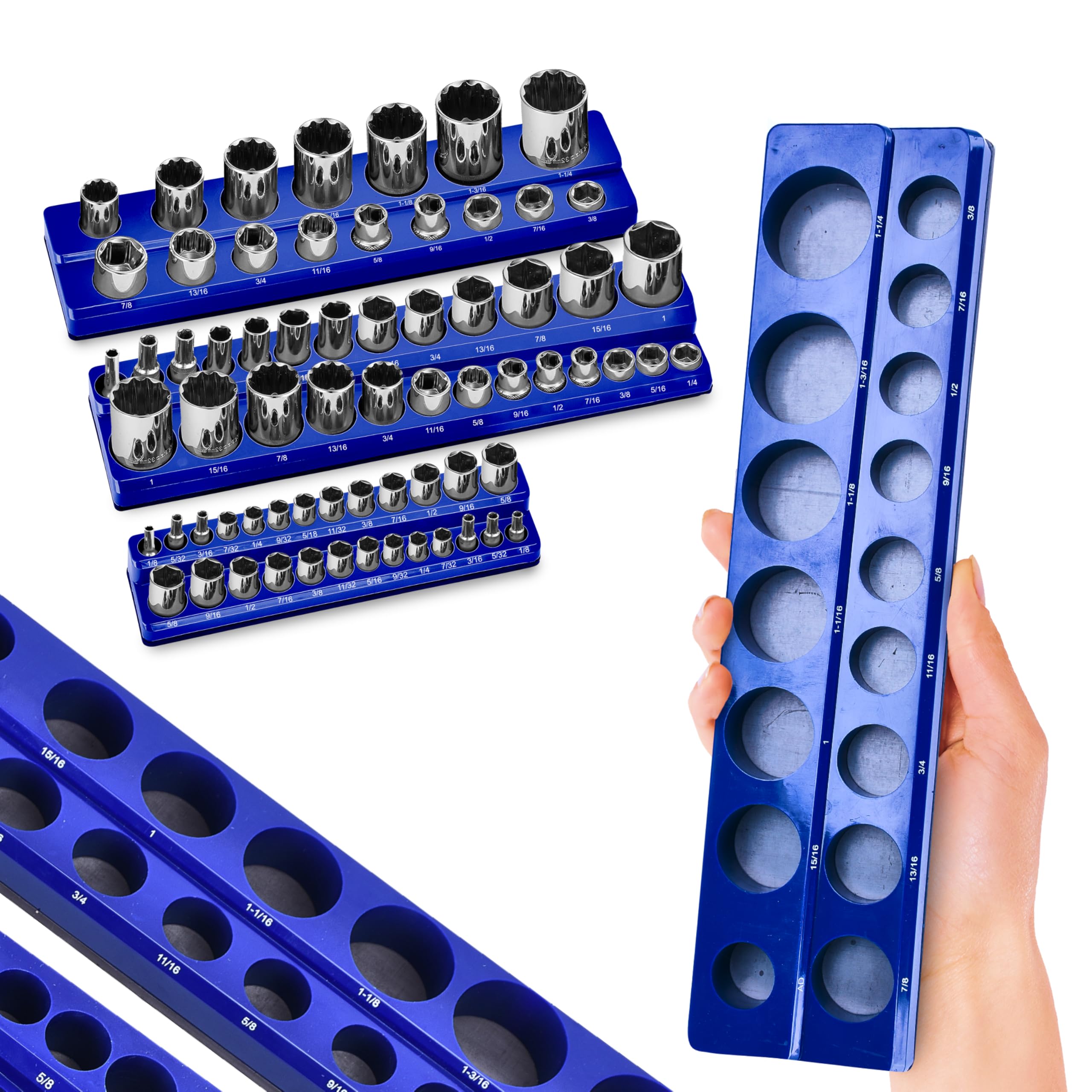 Bolt Dropper Magnetic Socket Organizer - Set of 3, Blue - Heavy Duty ...