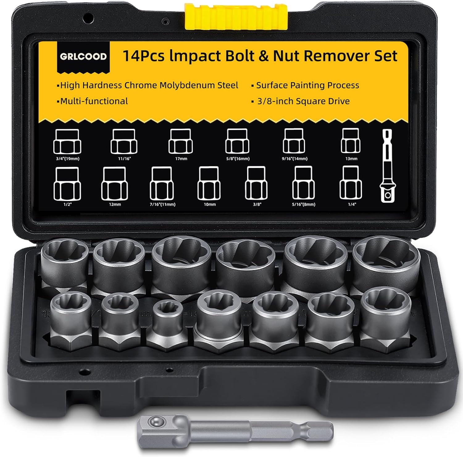 Bolt Extractor Kit, 14 PCS Impact Bolt & Nut Remover Set with 3/8 Inch ...