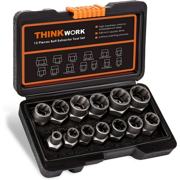 22 Pcs Bolt Nut Extractor Set, 1/2" and 3/8" Drive Wheel Lock Removal ...
