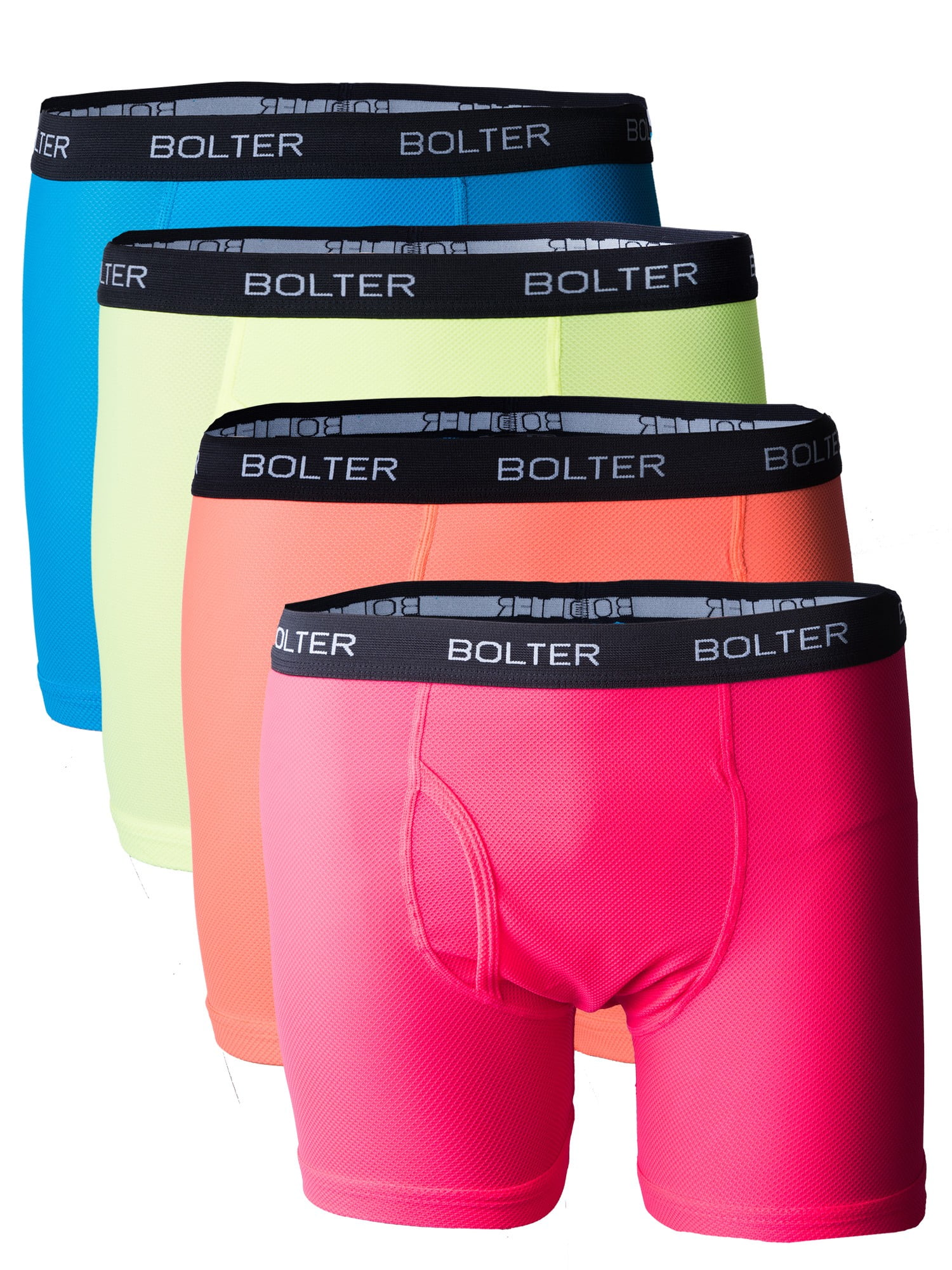 Bolter 4-Pack Men Nylon Spandex Performance Boxer Briefs (Large, Neons ...