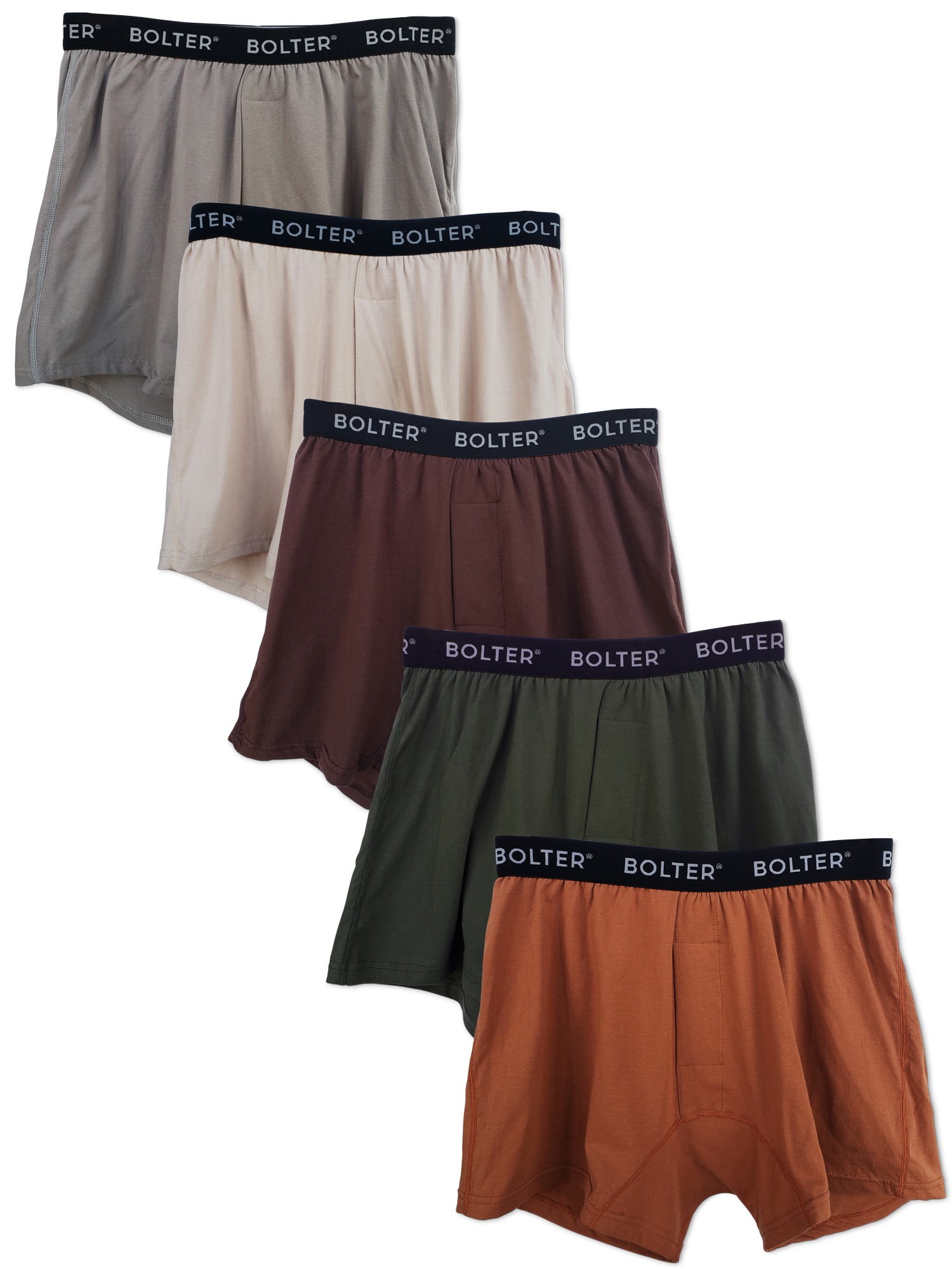 Bolter Men's 5-Pack Cotton Stretch Boxers Shorts (Small, Earth ...