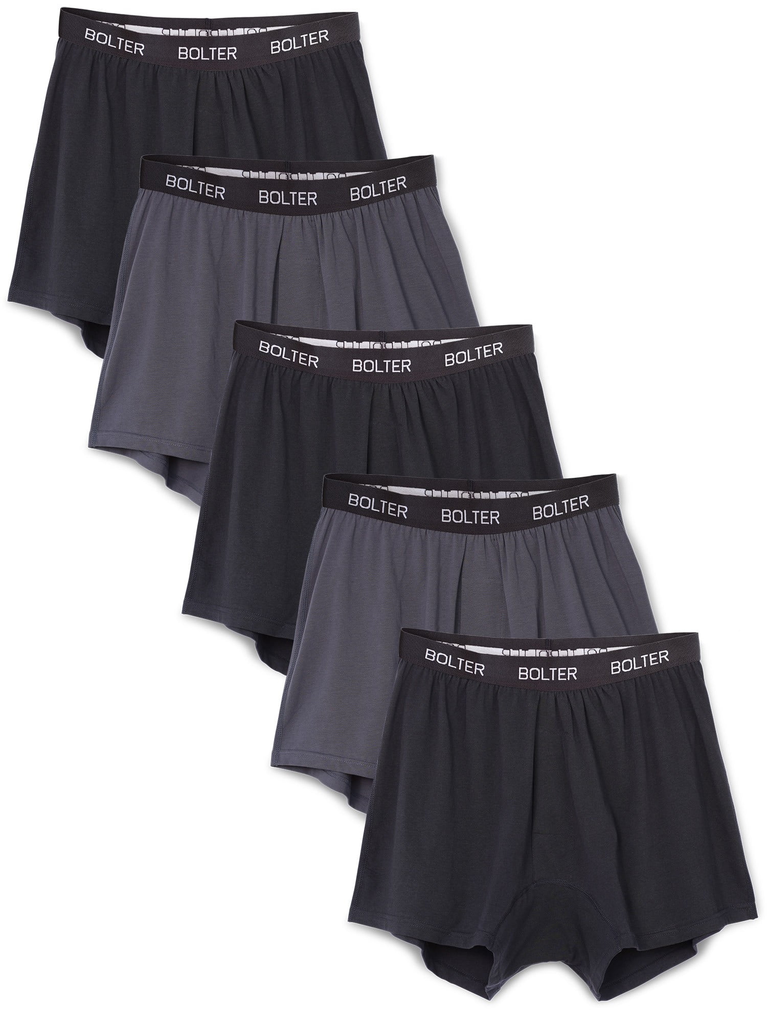 Bolter Men's 5-Pack Cotton Stretch Boxers Shorts (X-Large, Black/Grey ...