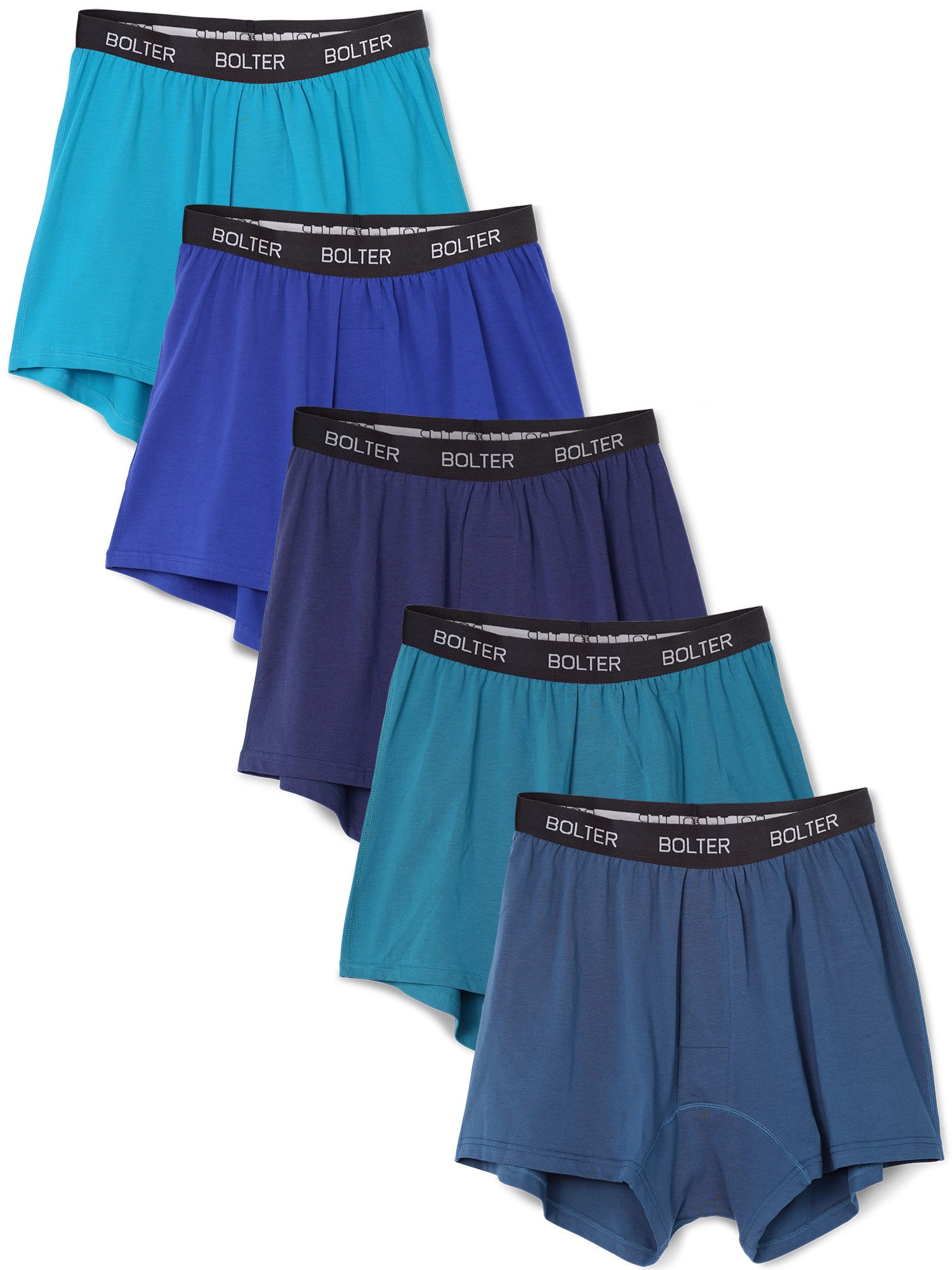 Bolter Men's 5-Pack Cotton Stretch Boxers Shorts (X-Large, Blues ...