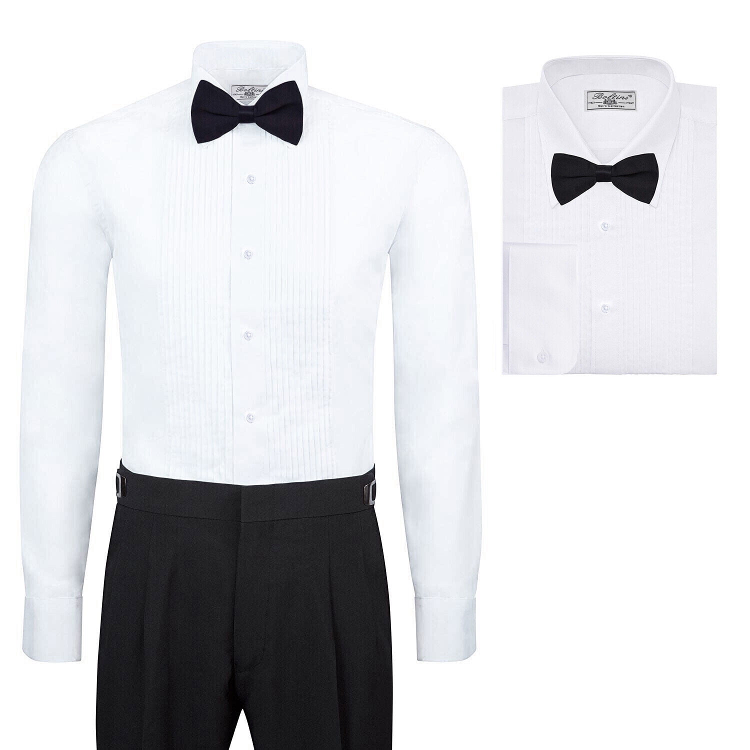 Boltini Italy Mens Premium Tuxedo Lay Down Collar Dress Shirt with Bow ...