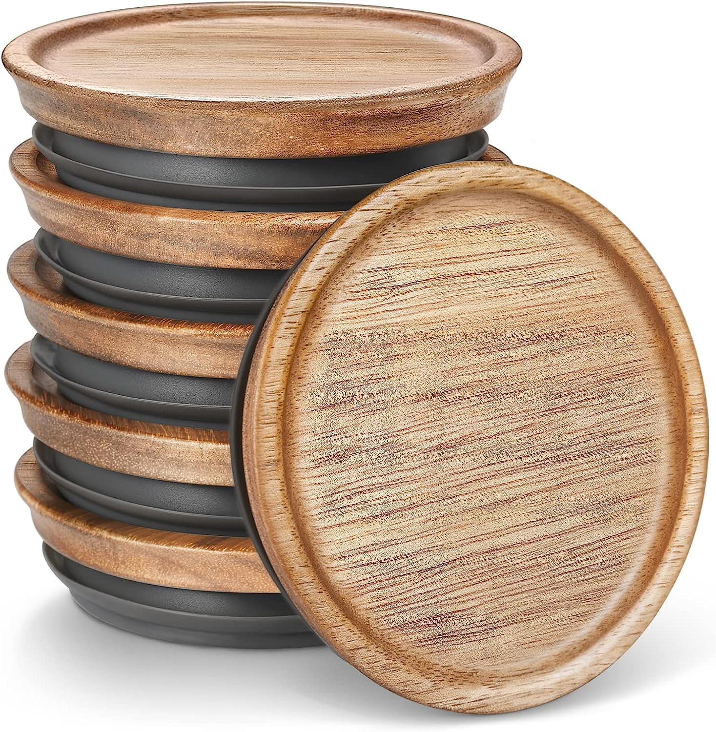 Boluotou 6-Pack Acacia Wood Mason Jar Lids, Airtight Seals Covers for ...