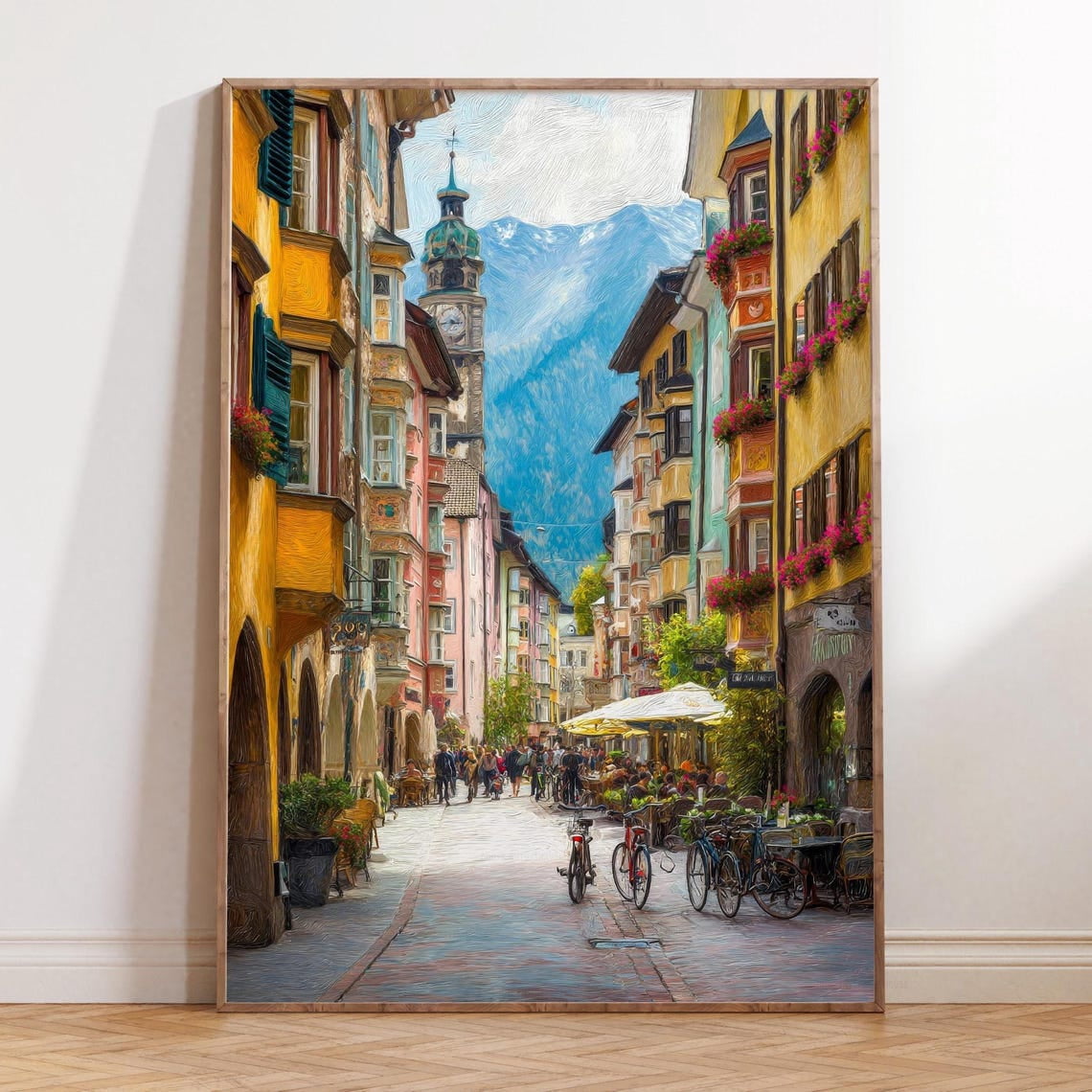 Bolzano Italy Mountain View Colorful Street Wall Art, Unframed Canvas ...