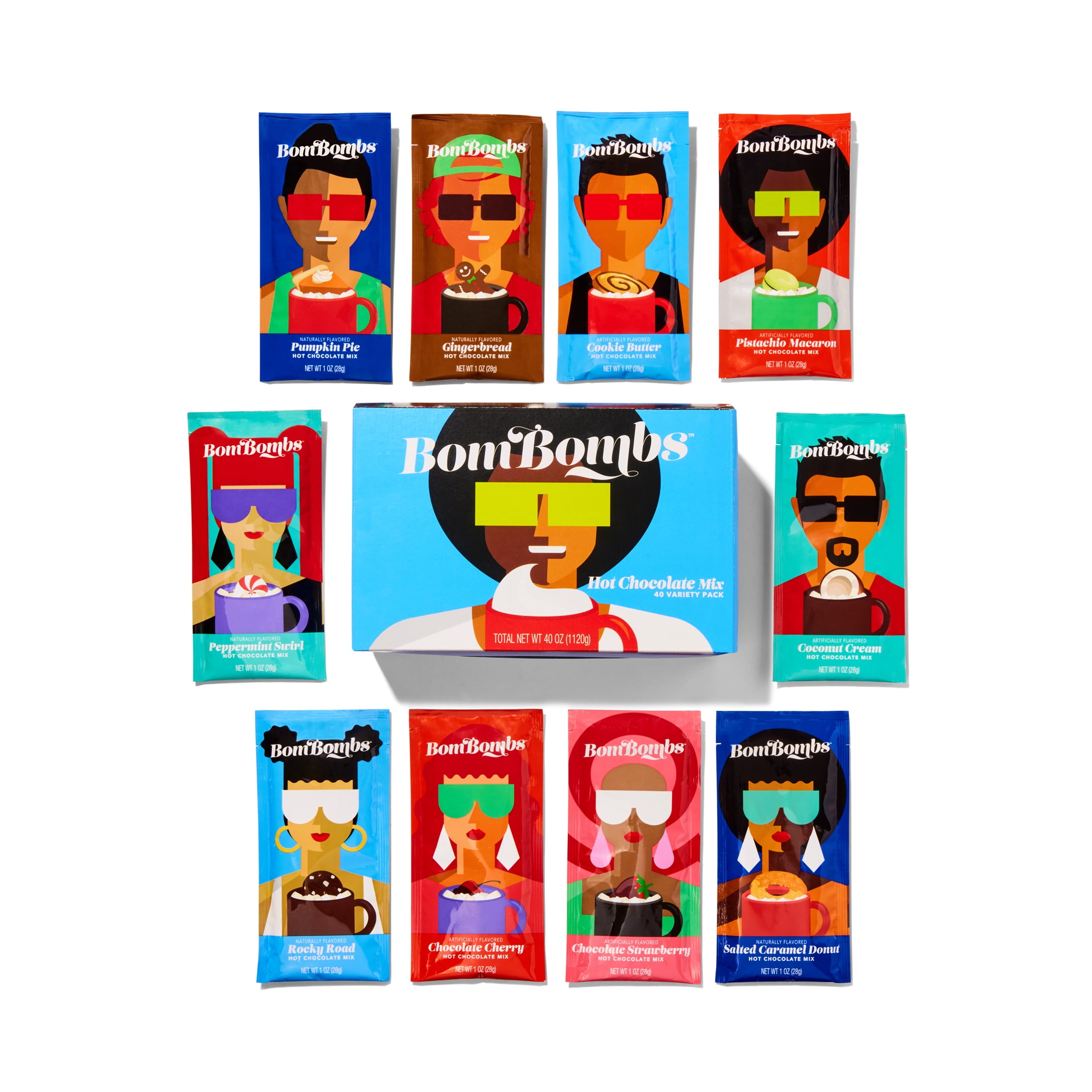 BomBombs Gourmet Hot Chocolate Mix Set, 10 Unique Flavors, 40 Packets ...