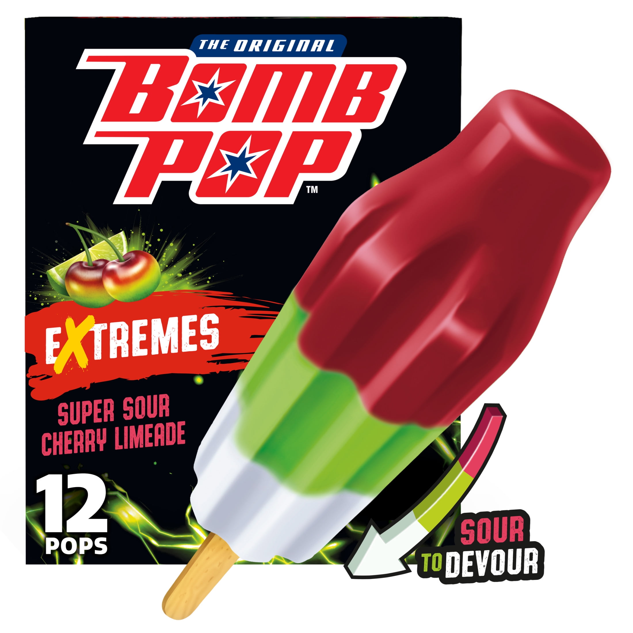 Bomb Pop Extremes Ice Pops Frozen Dessert, Super Sour Cherry Limeade ...
