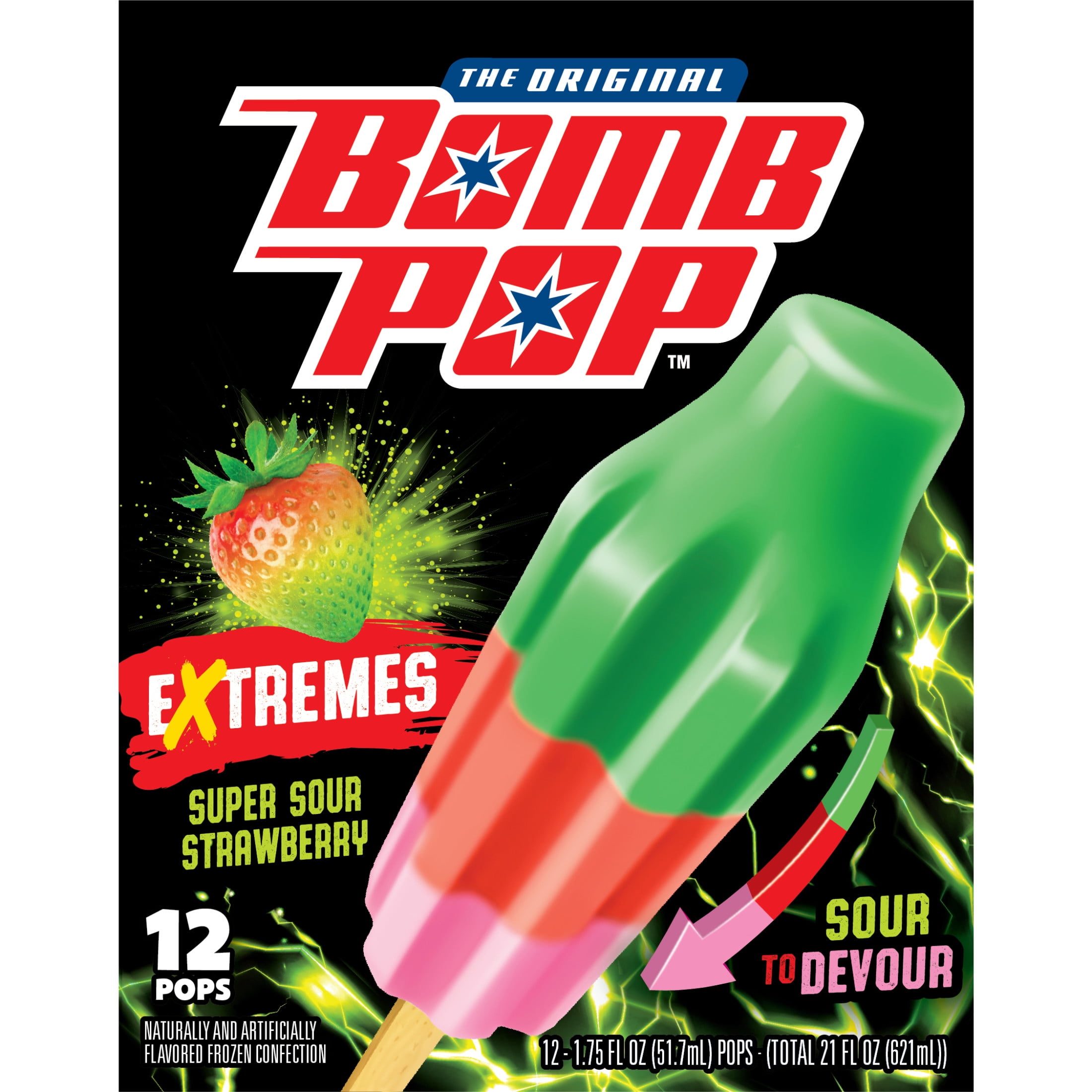 Bomb Pop Extremes Super Sour Strawberry Freeze Ice Pops, Frozen Freezer ...