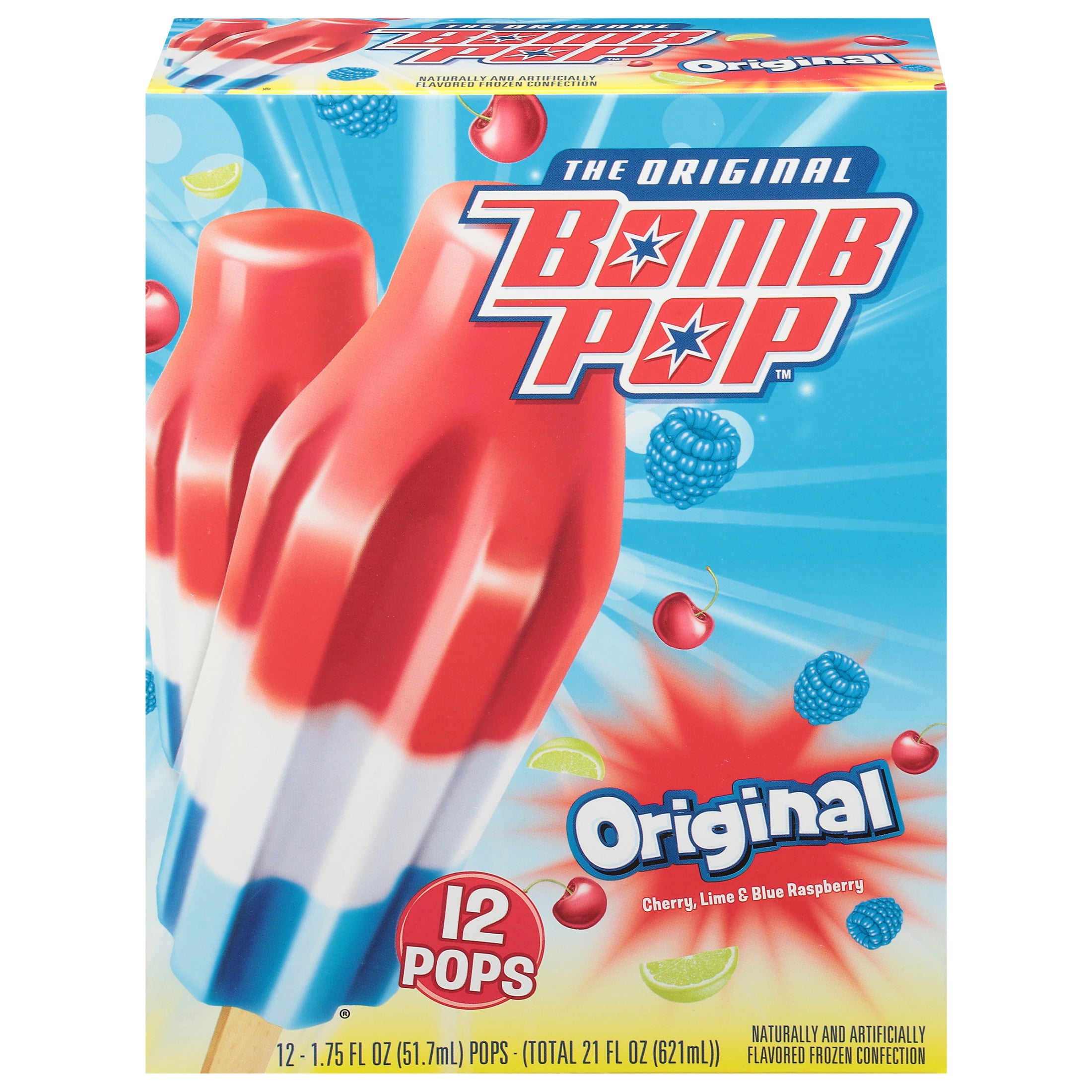 Bomb Pop Original Freeze Ice Pops, Frozen Freezer Dessert, 21 fl oz, 12 ...