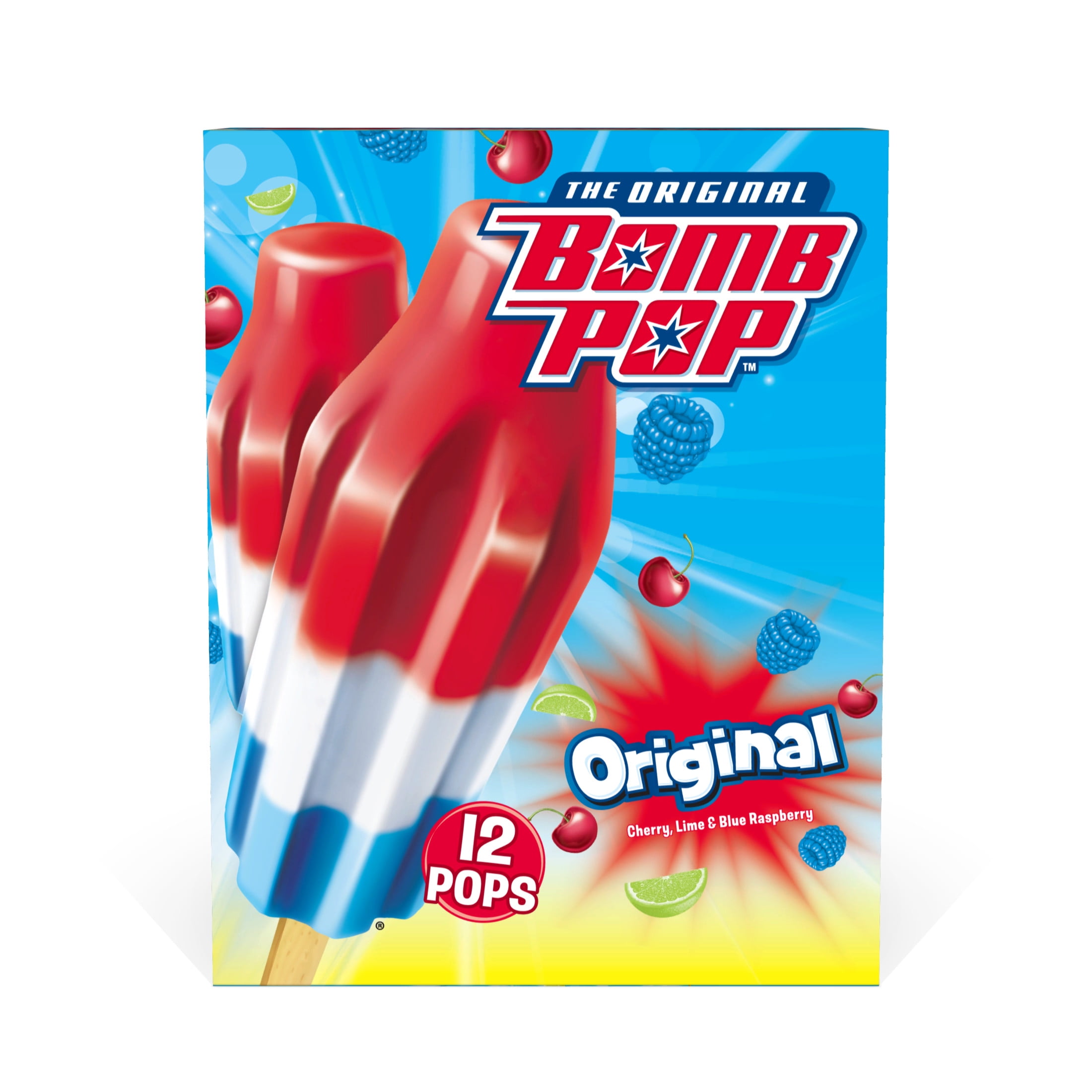 Bomb Pop Original Freeze Ice Pops, Frozen Freezer Dessert, 21 fl oz, 12 ...