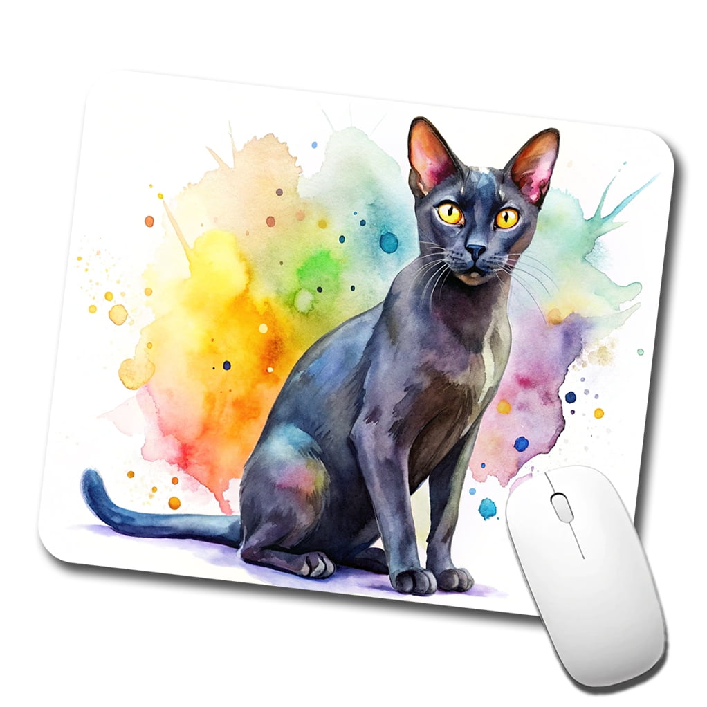 Bombay Black Cat Watercolor Style Mouse Pad Low Profile Gaming Mat ...